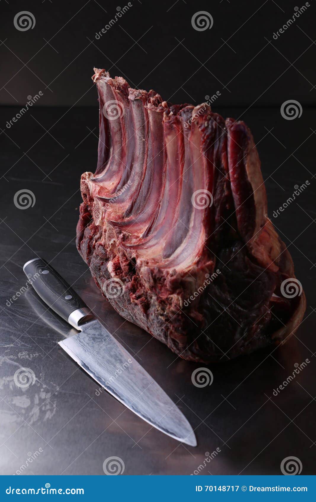 Raw Fresh Lamb Meat Near Knife on a Black Background Stock Image ...