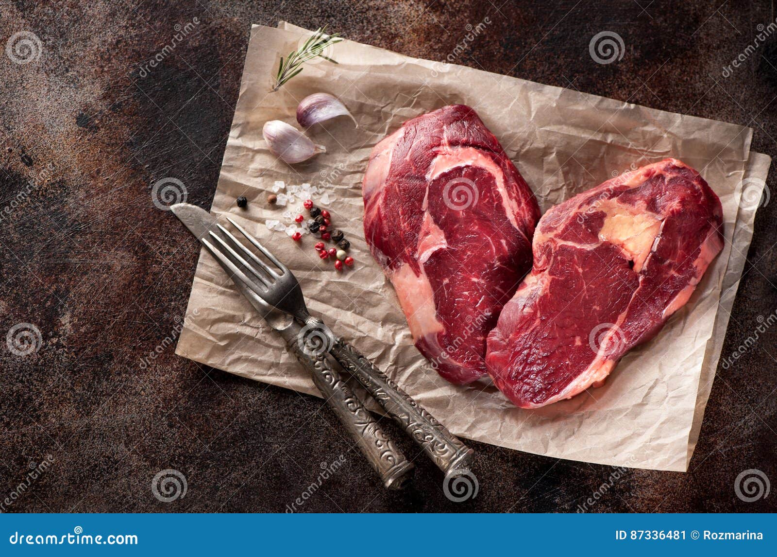 Raw Fresh Meat Ribeye Steak Heart Shape Stock Image - Image of cooked ...