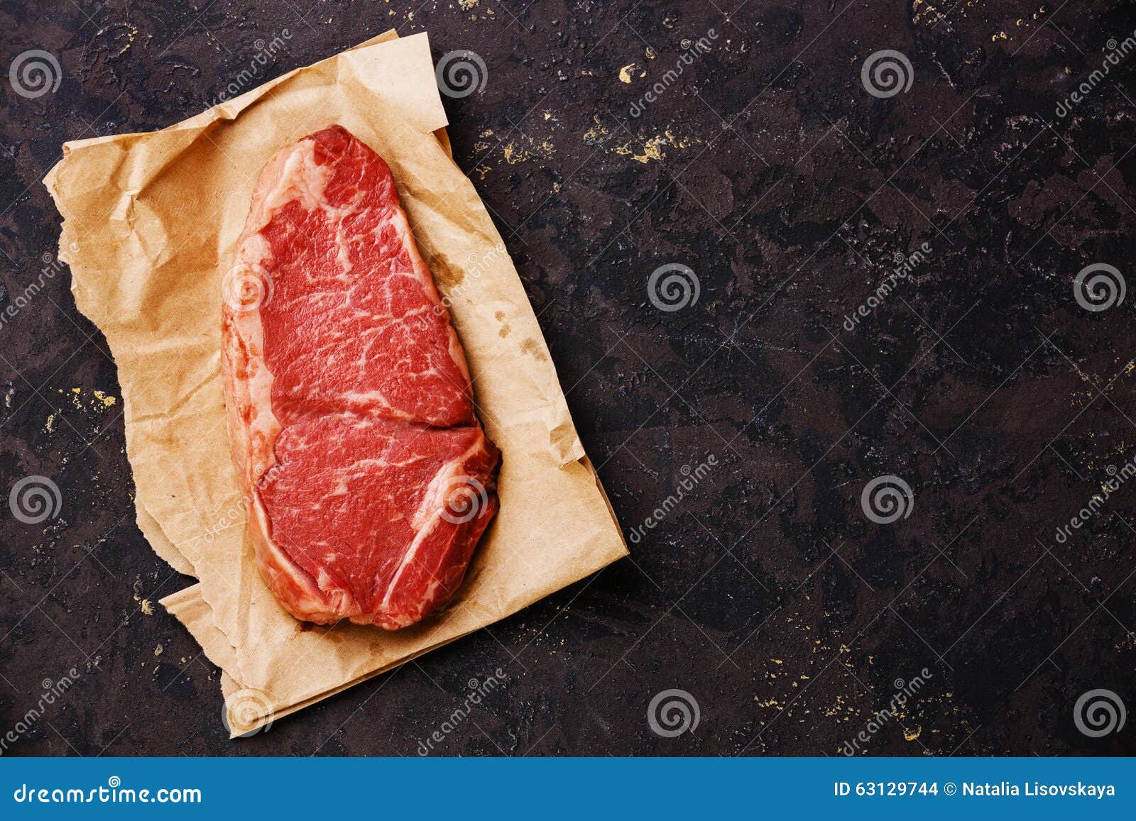 Raw Fresh Meat Steak on Kraft Paper Stock Photo - Image of striploin ...