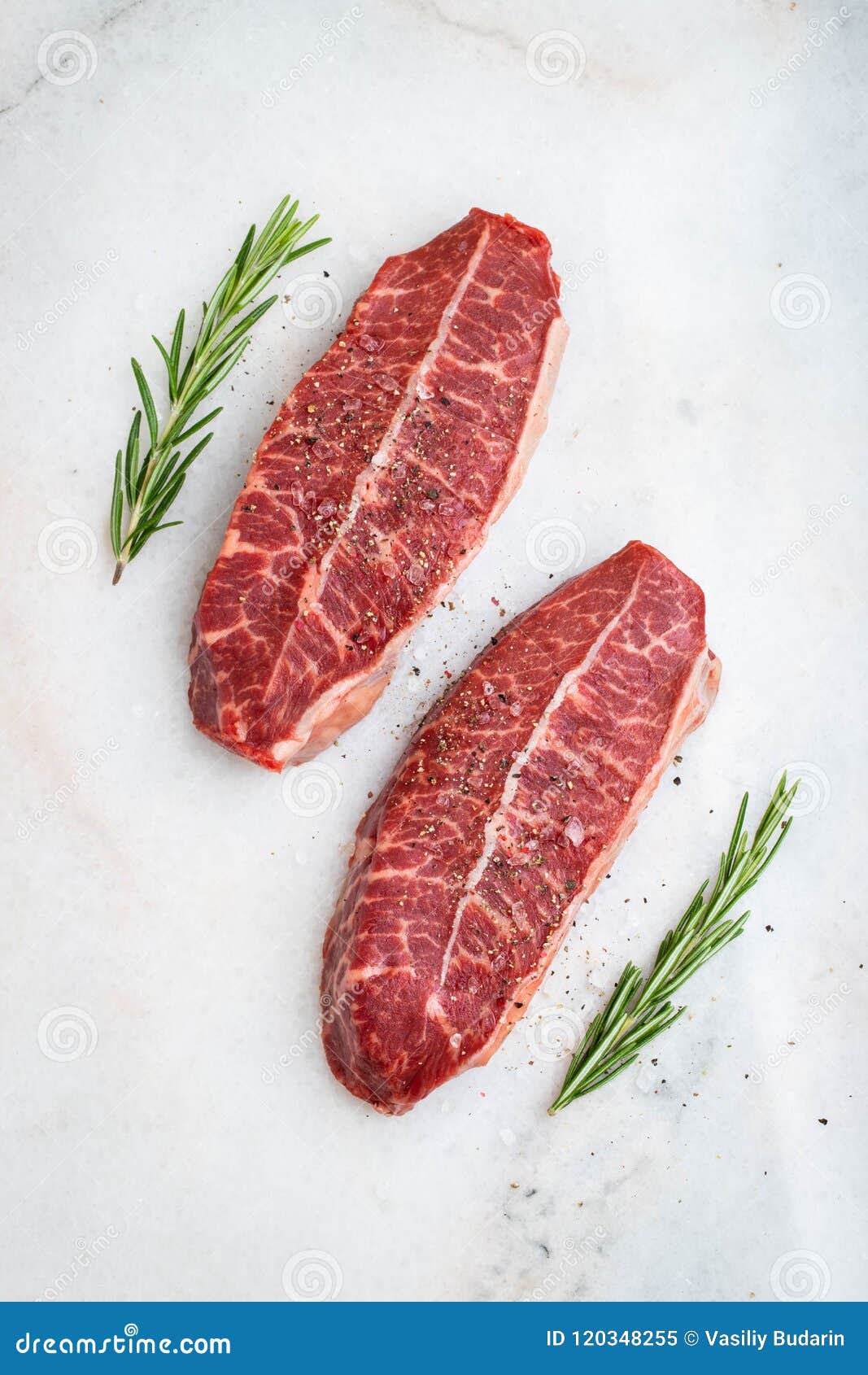 Raw Fresh Meat Top Blade Steaks on Light Background. Top View Stock ...