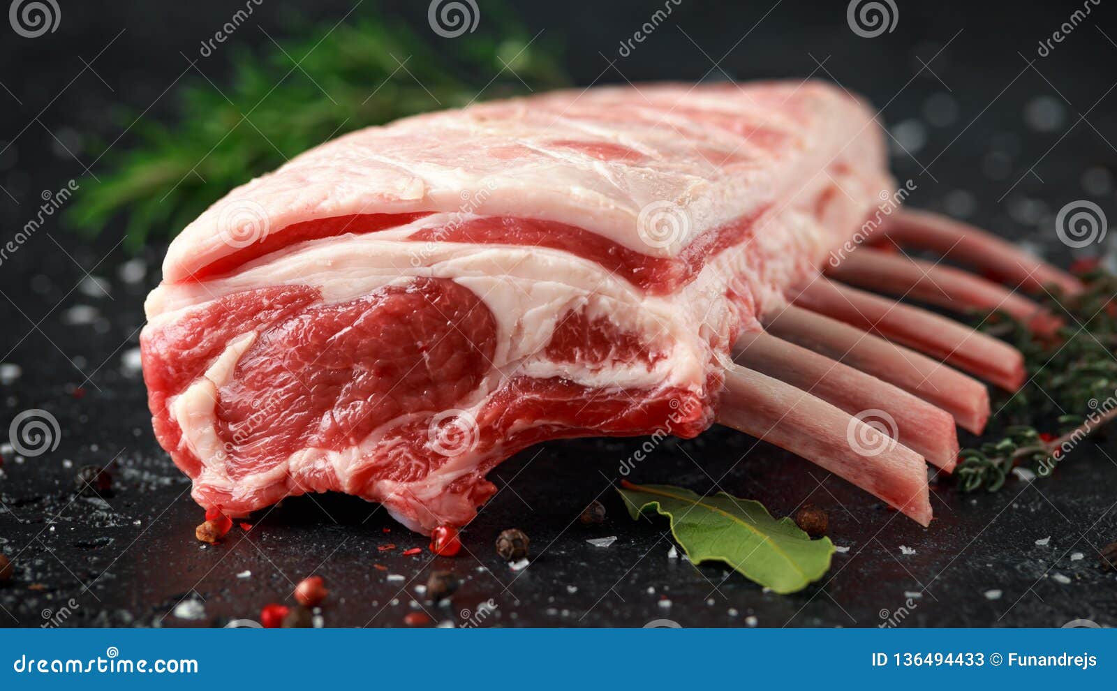 Raw Fresh Rack of Lamb with Green Herbs. Stock Image - Image of cutting ...