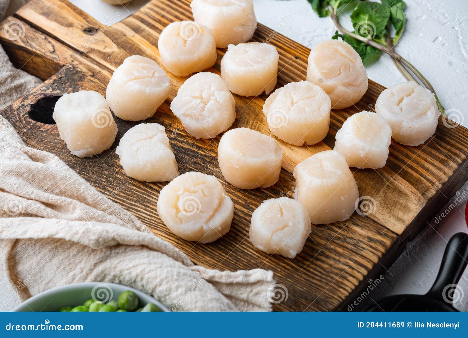 Raw Fresh Scallops, on White Textured Background Stock Image - Image of ...