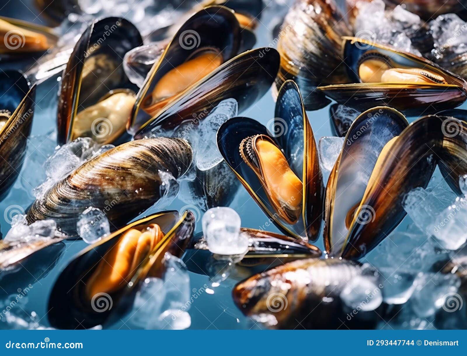 Raw Fresh Seafood Mussels on Melted Ice.Macro.AI Generative Stock ...