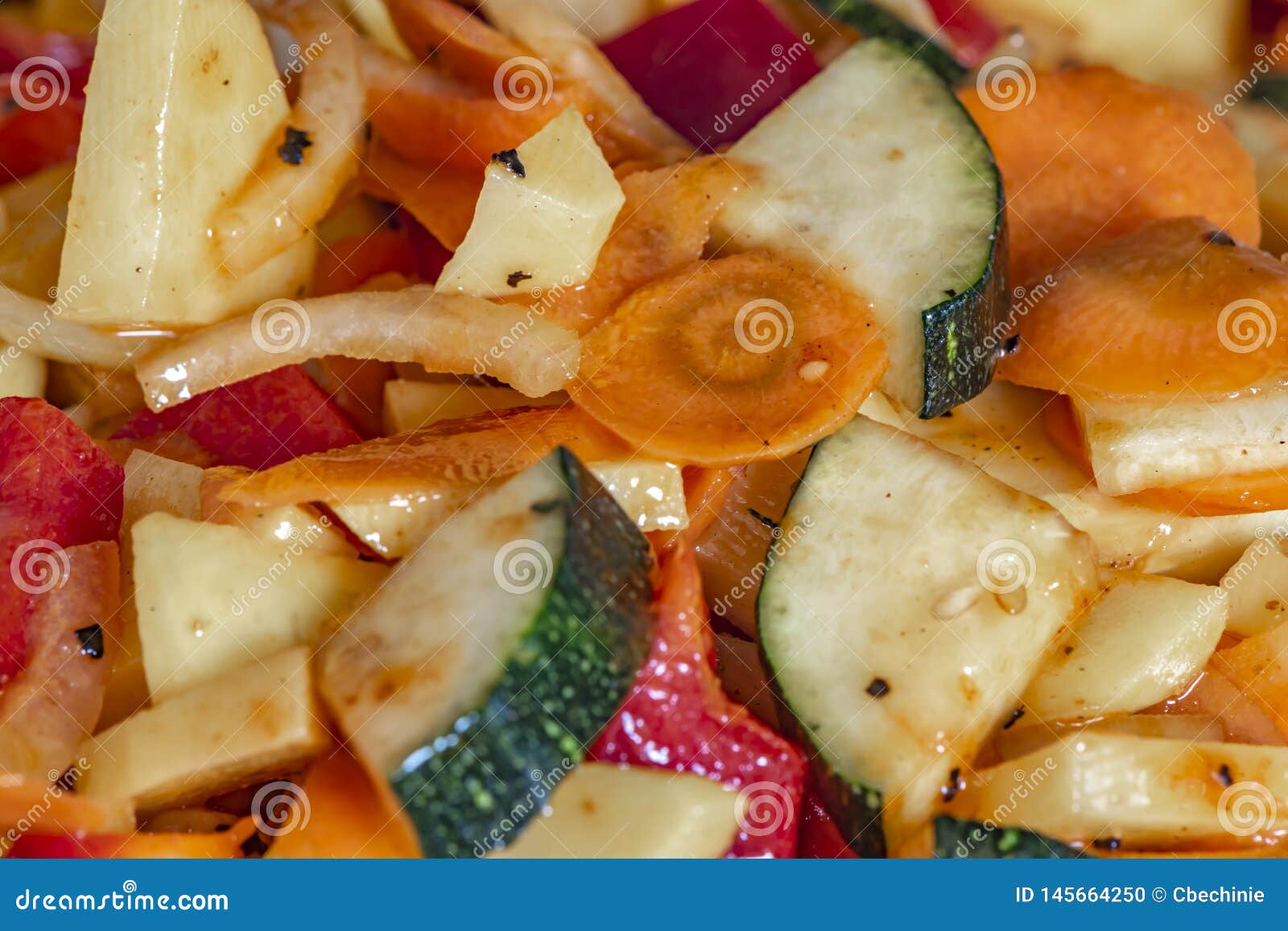 Fresh Vegetables Cut for Further Processing, Mixed and Topped with an ...