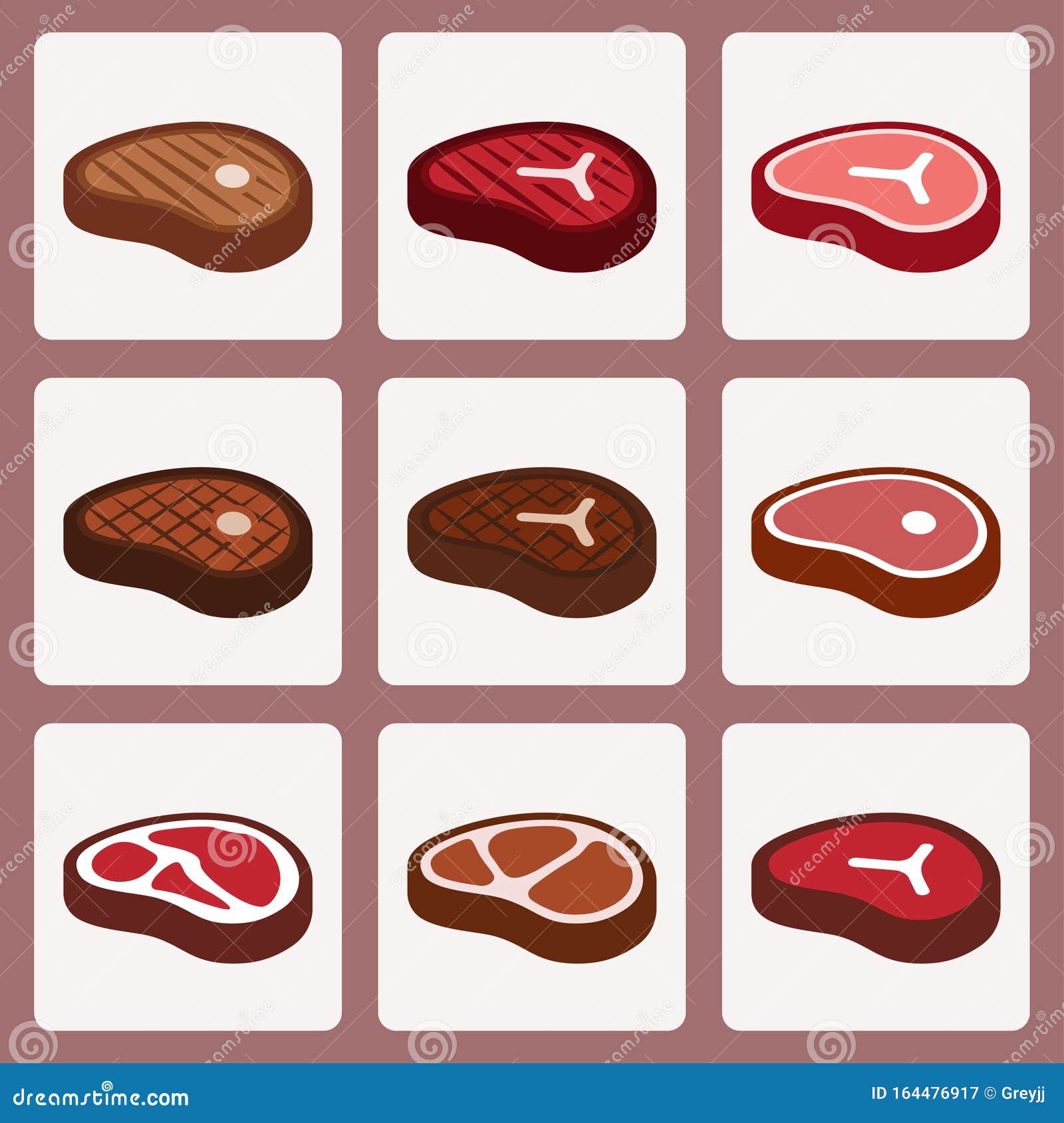 Raw And Fried Steaks Icons Cartoon Vector | CartoonDealer.com #164476917