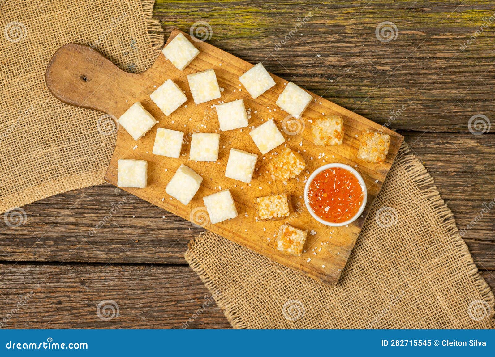 Raw and Fried Tapioca Cubes (Dadinhos De Tapioca) on Top of Rustic ...