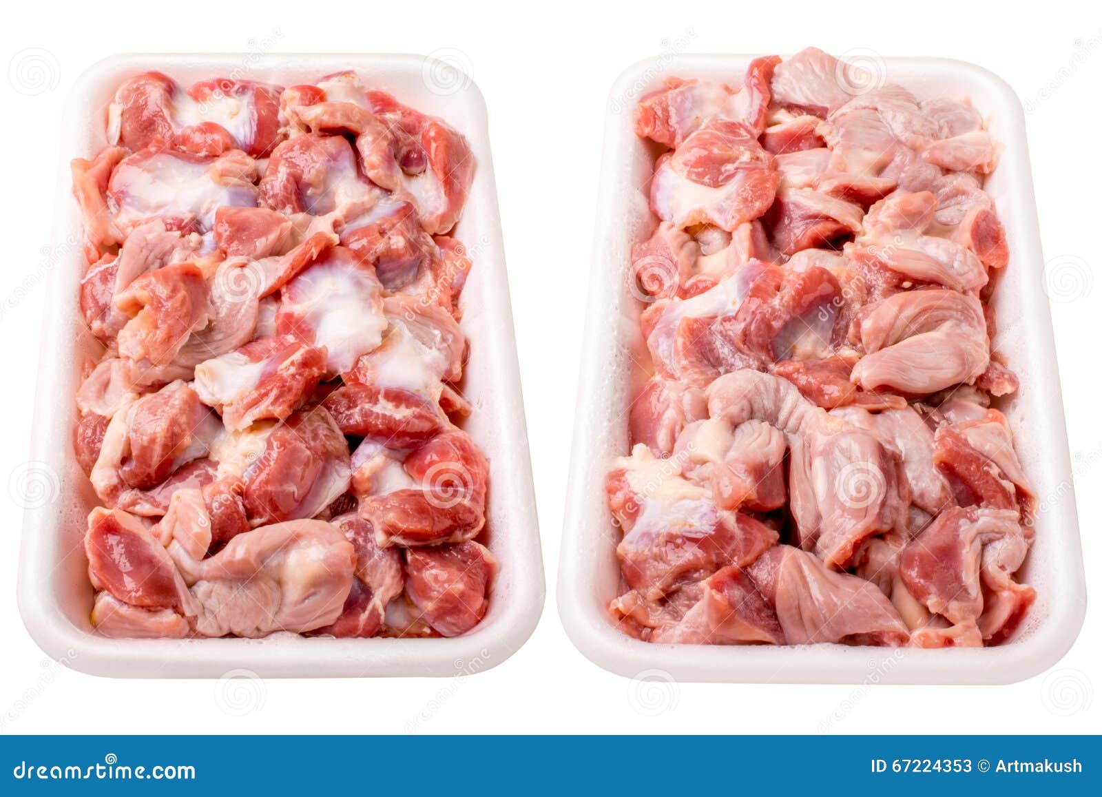 Raw Frozen Chicken Gizzard in Plastic Plate. Isolated on White Stock ...