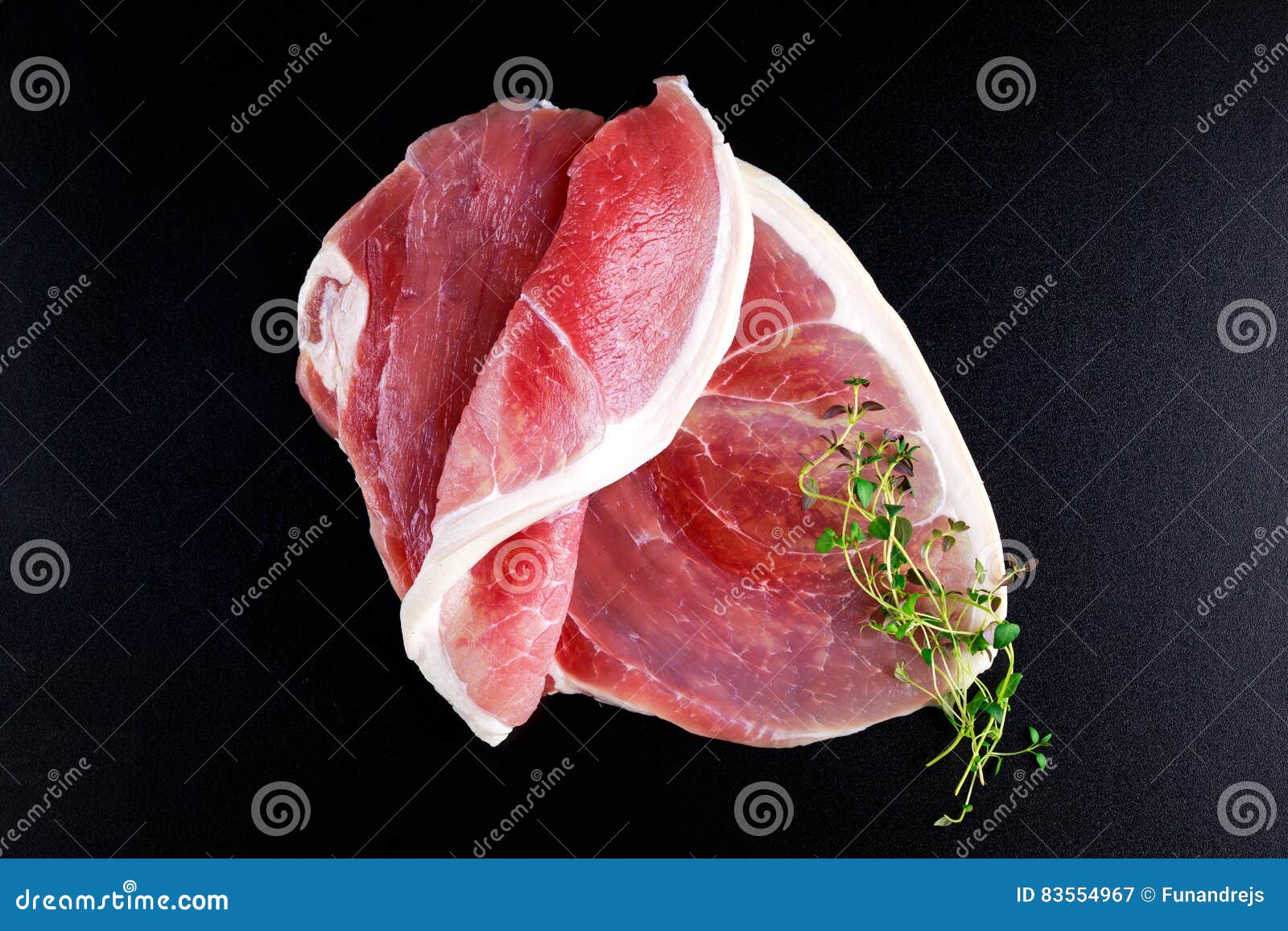 Raw Gammon Steak on Black Background with Thyme Stock Image - Image of ...