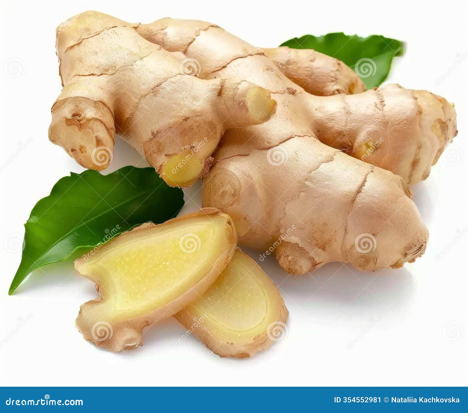 Raw Ginger Root and Leaves on a White Background Stock Image - Image of ...