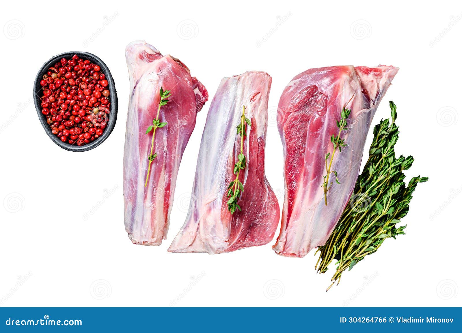 Raw Goat Shanks Meat Isolated on White Background, Top View. Stock ...