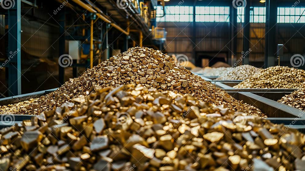 Raw Gold Ore Piles at Mining Facility Stock Illustration - Illustration ...