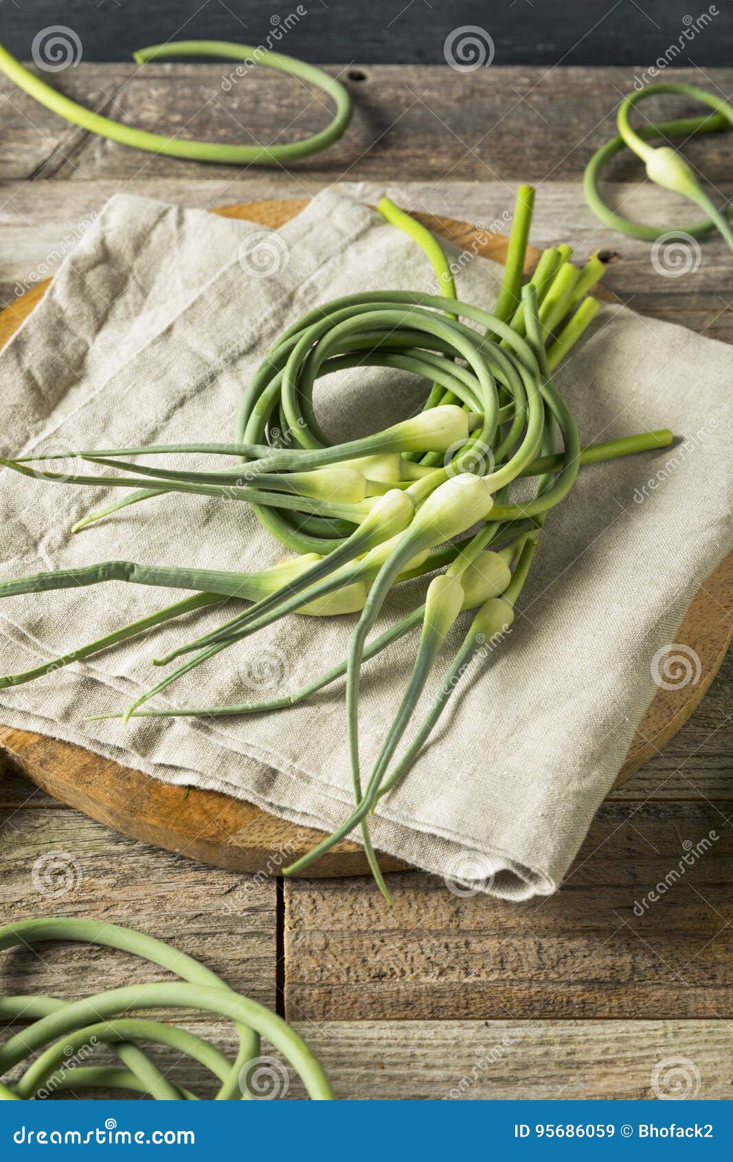Raw Green Organic Garlic Scapes Stock Image - Image of spring, organic ...