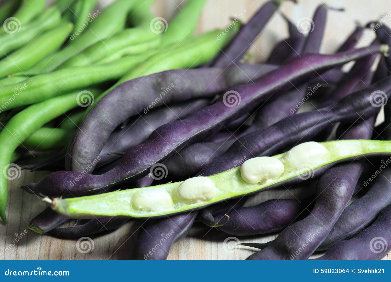 Raw green and violet beans stock photo. Image of delicious - 59023064