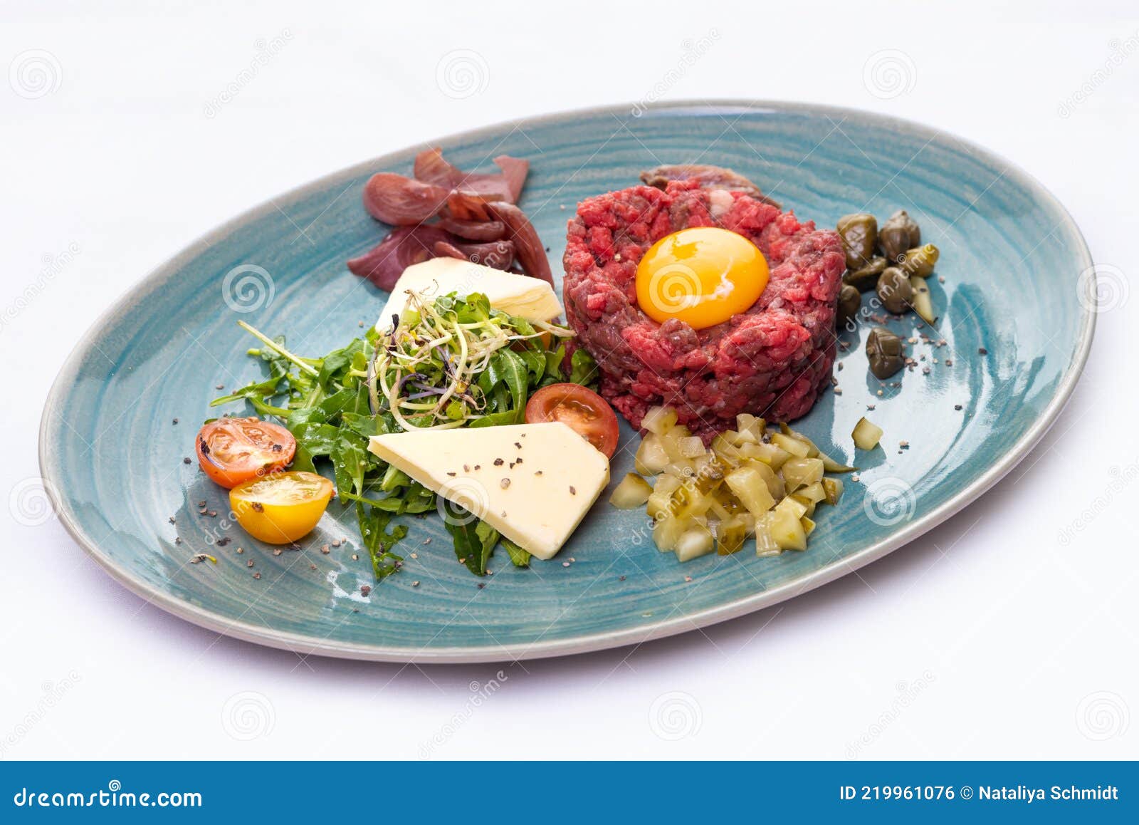 Raw Ground Beef with Egg. German Cuisine Dish Stock Photo - Image of ...