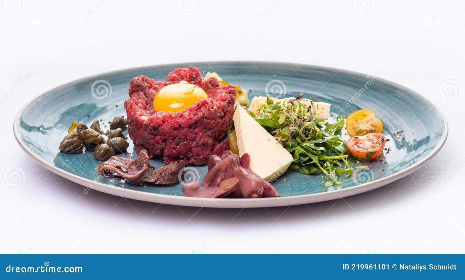 Raw Ground Beef with Egg. German Cuisine Dish Stock Image - Image of ...