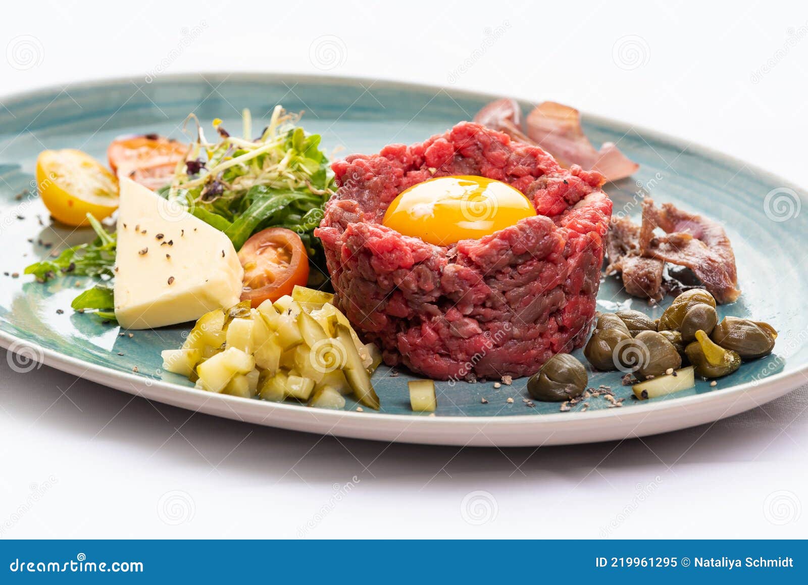 Raw Ground Beef with Egg. German Cuisine Dish Stock Image - Image of ...