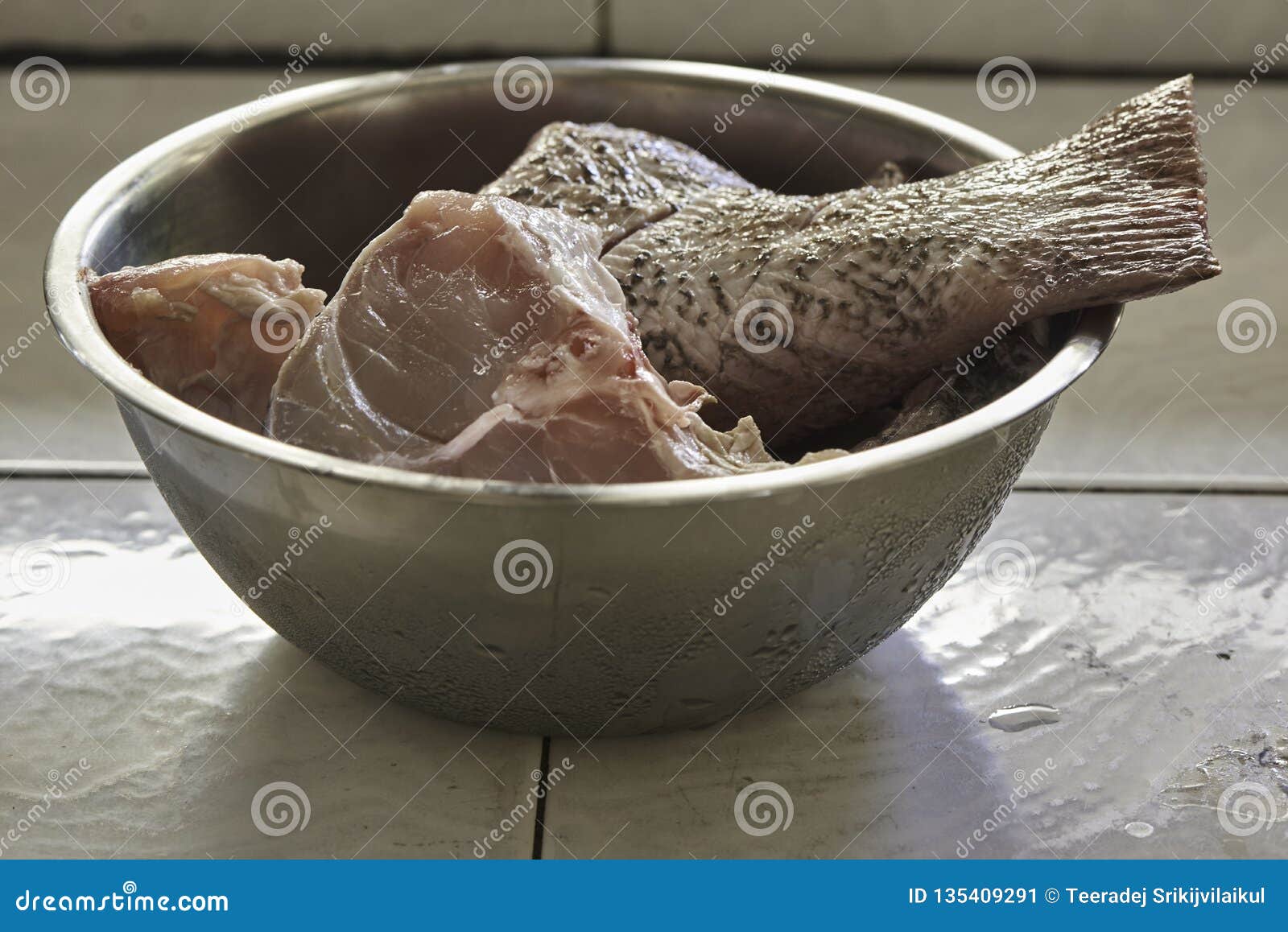 Raw Grouper Fish in a Silver Bowl Stock Image - Image of fresh, seafood ...