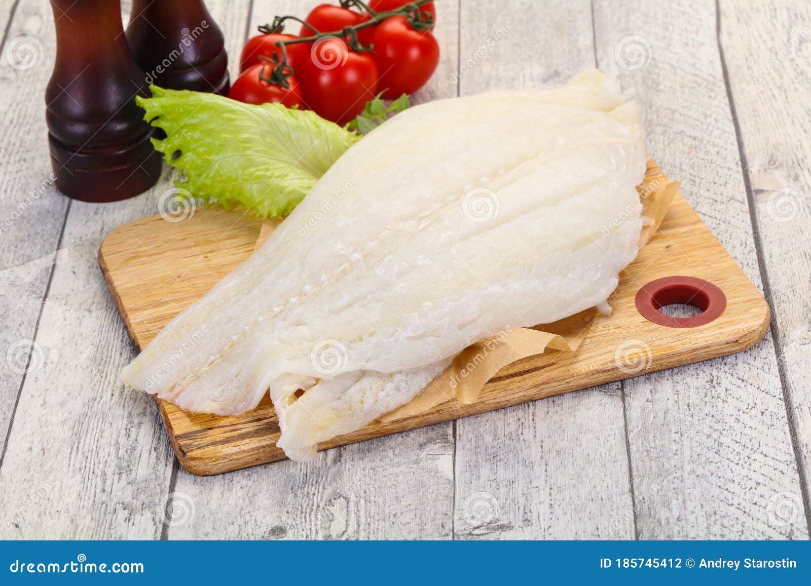 Raw halibut fillet stock photo. Image of halibut, view - 185745412