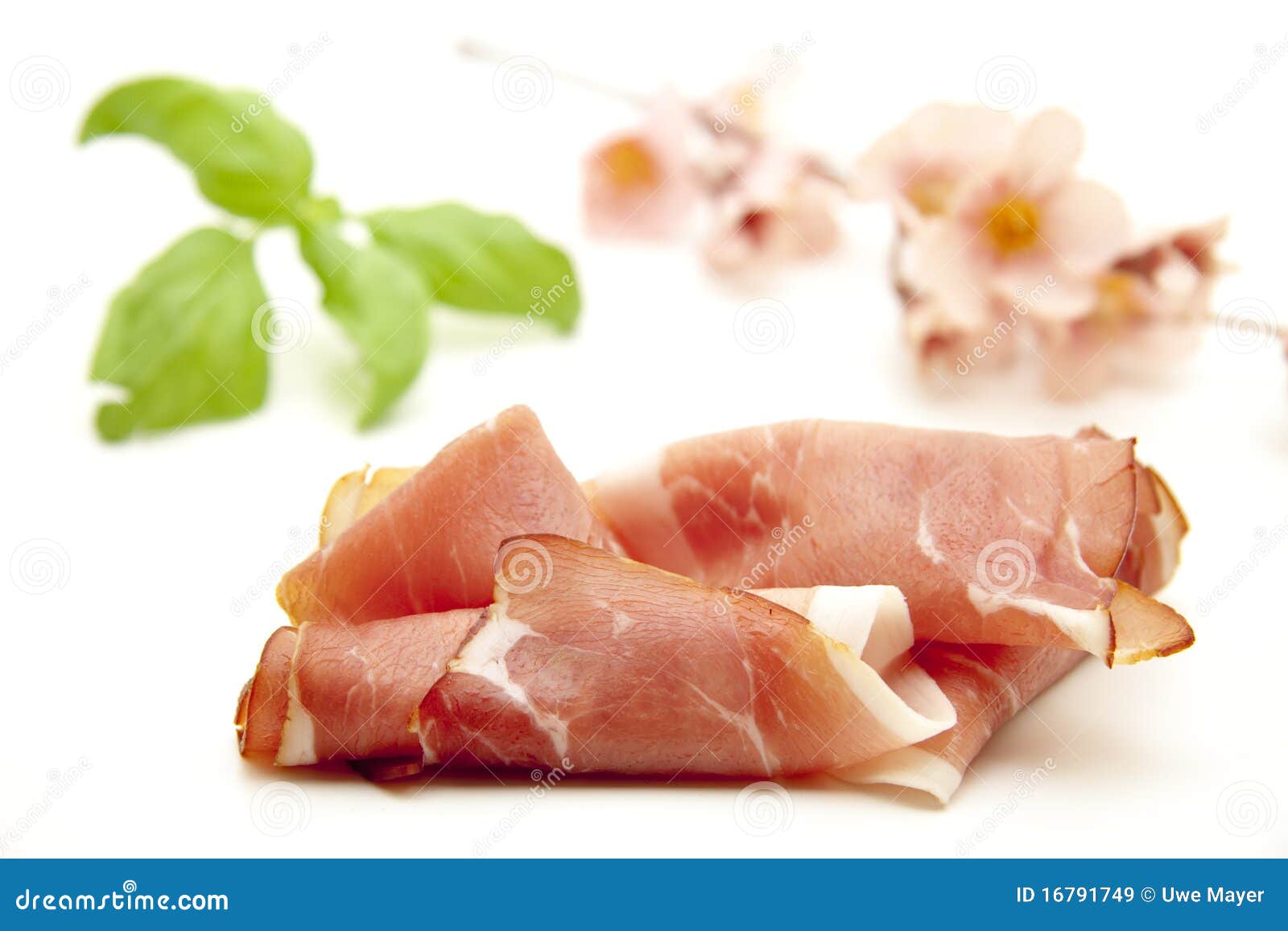 Raw ham with basil stock image. Image of eating, basil - 16791749