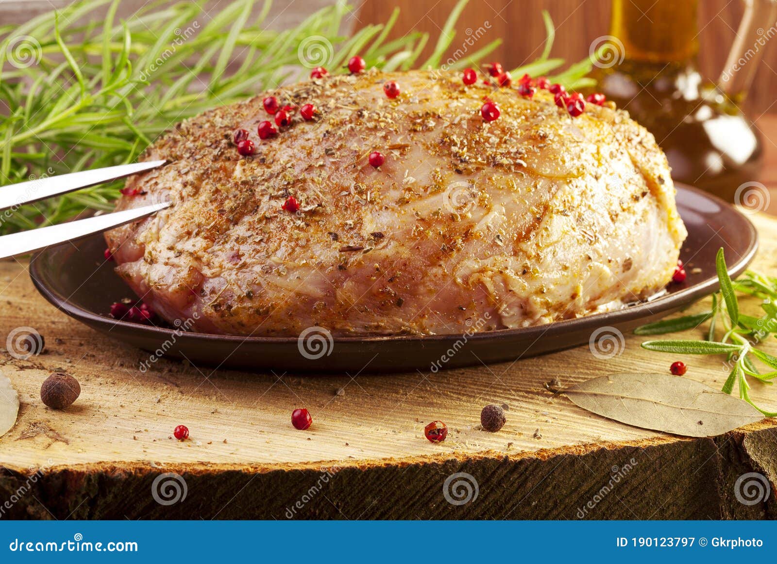 Raw ham in marinade stock image. Image of meat, dried - 190123797