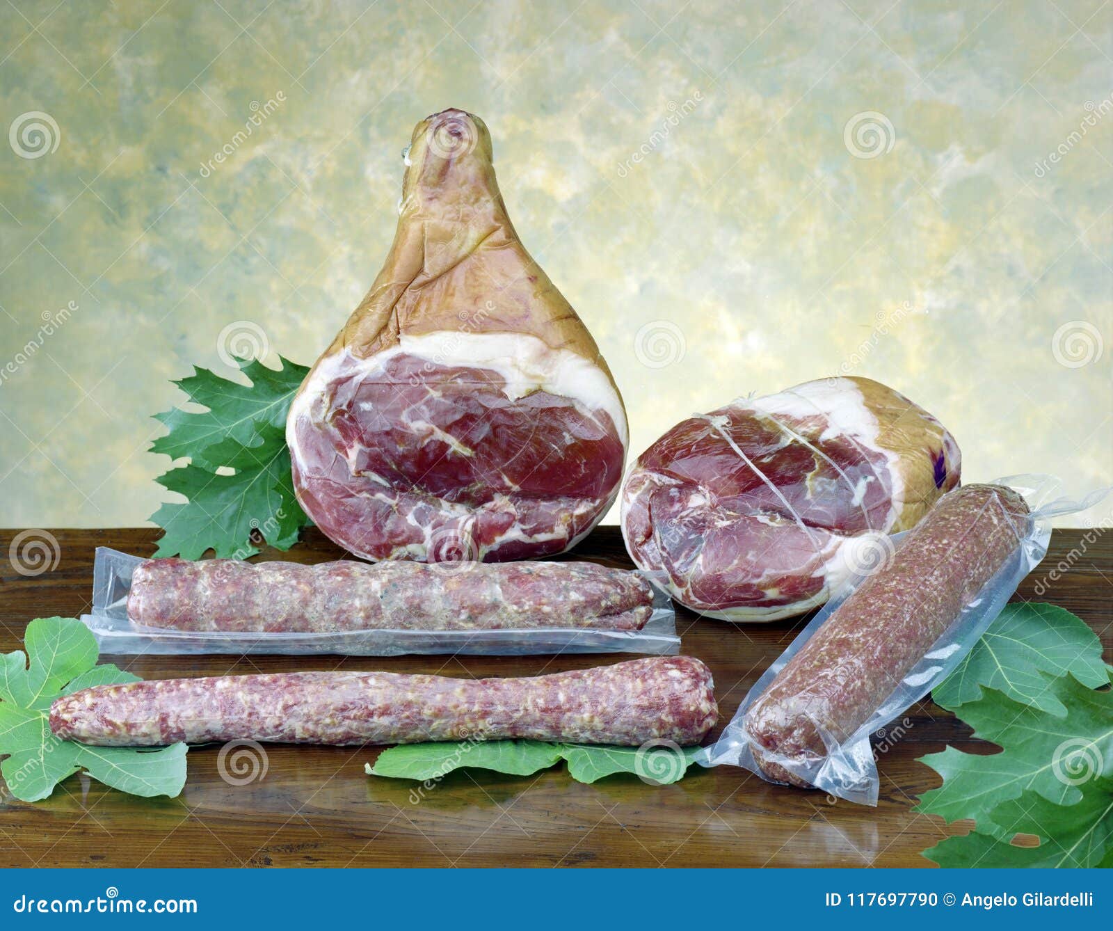Raw ham and salami stock photo. Image of italian, prosciutto - 117697790