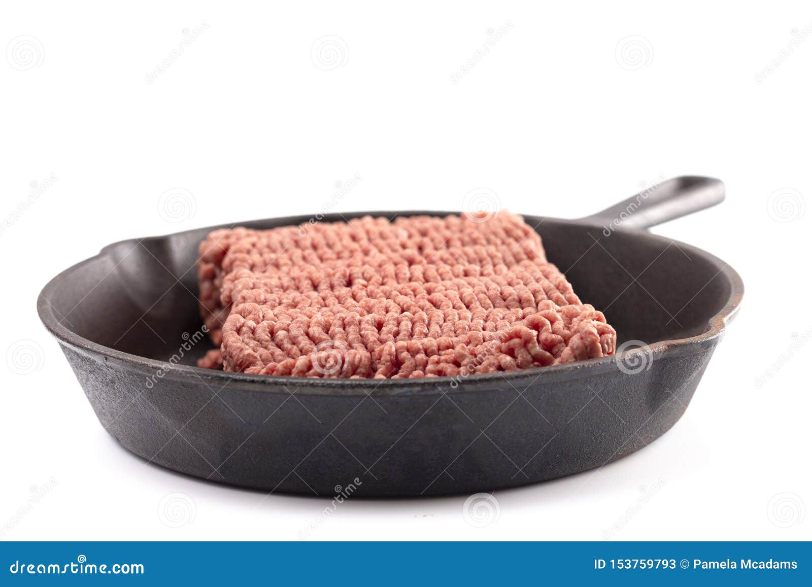 Raw Hamburger Meat in a Iron Skillet Stock Image - Image of protein ...