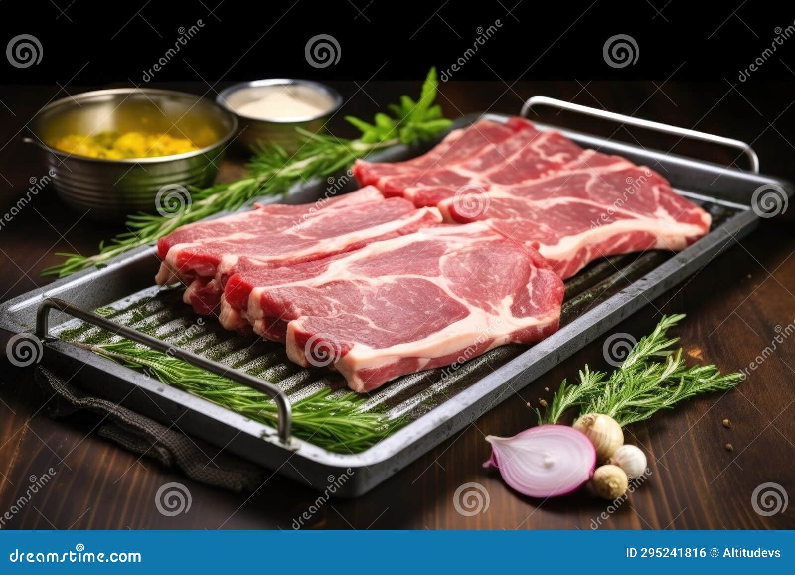 Raw Herb-marinated Pork Rib Rack on a Metal Tray Stock Photo - Image of ...