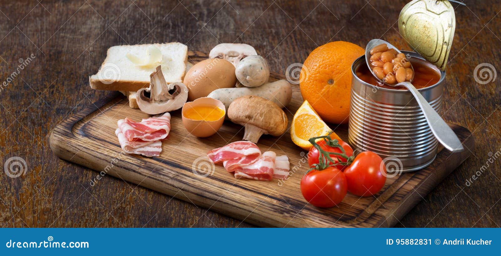 Raw Ingredients for Cooking English Breakfast on the Kitchen Boa Stock ...