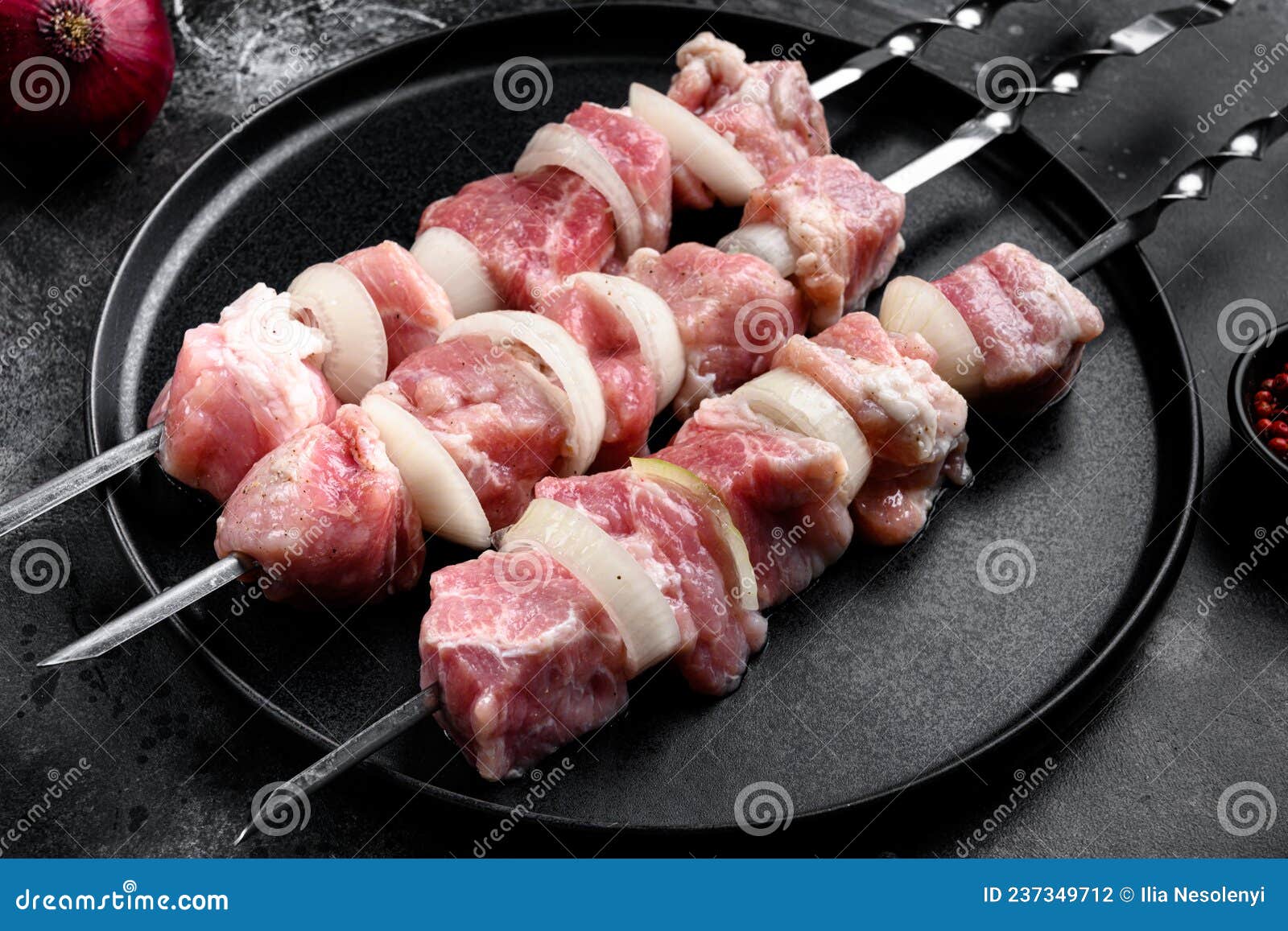 Raw Kebab, on Black Dark Stone Table Background Stock Photo - Image of ...