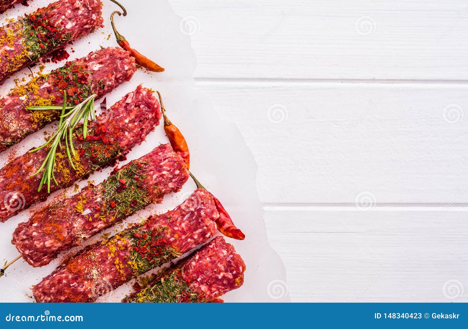Raw kebab with spices stock image. Image of lamb, delicious - 148340423