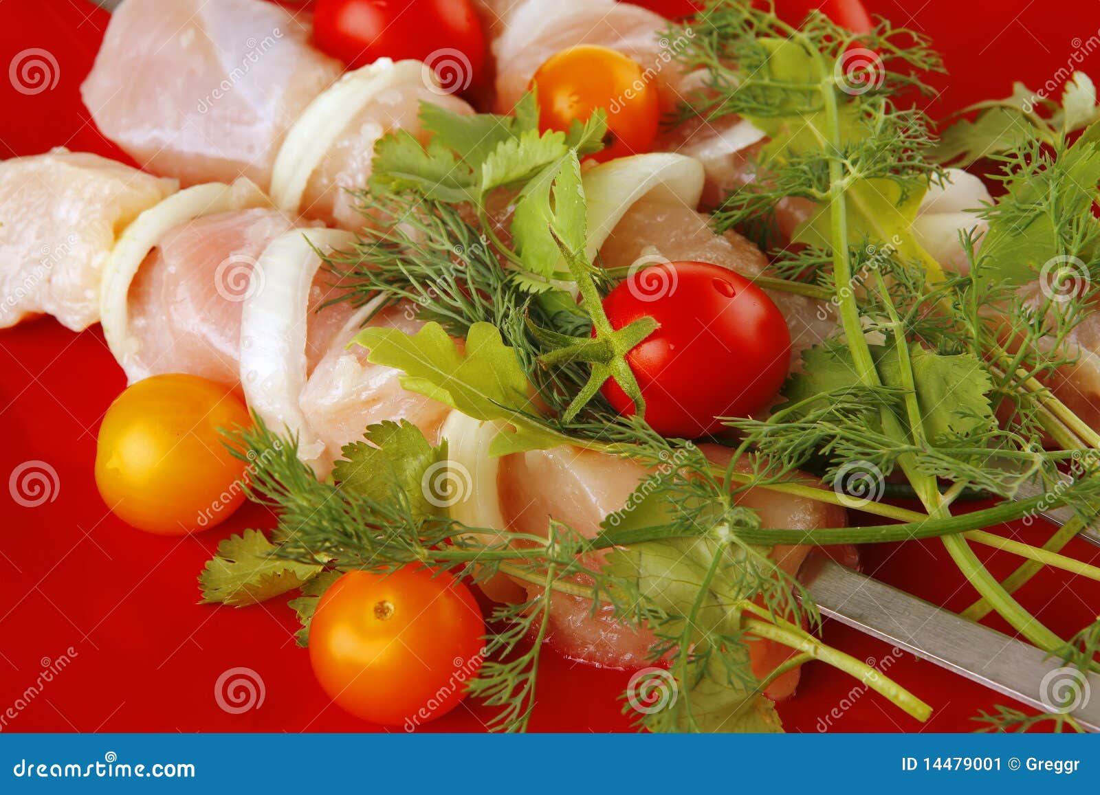 Raw kebabs on red plate stock image. Image of onion, appetizer - 14479001