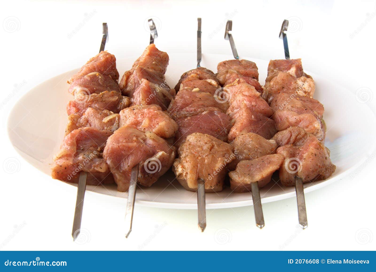 Raw Kebabs Shashlyk on White Plate Stock Photo - Image of onions ...