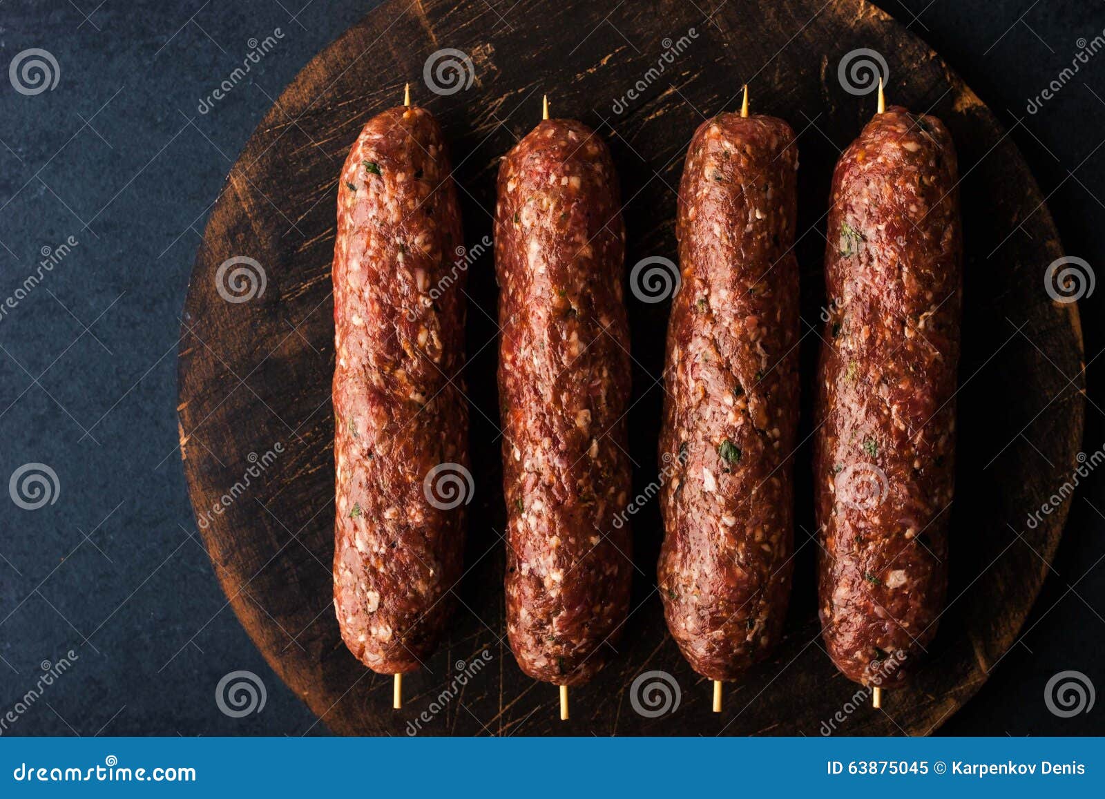 Raw Kebabs on the Wooden Board Top View Stock Image - Image of meal ...