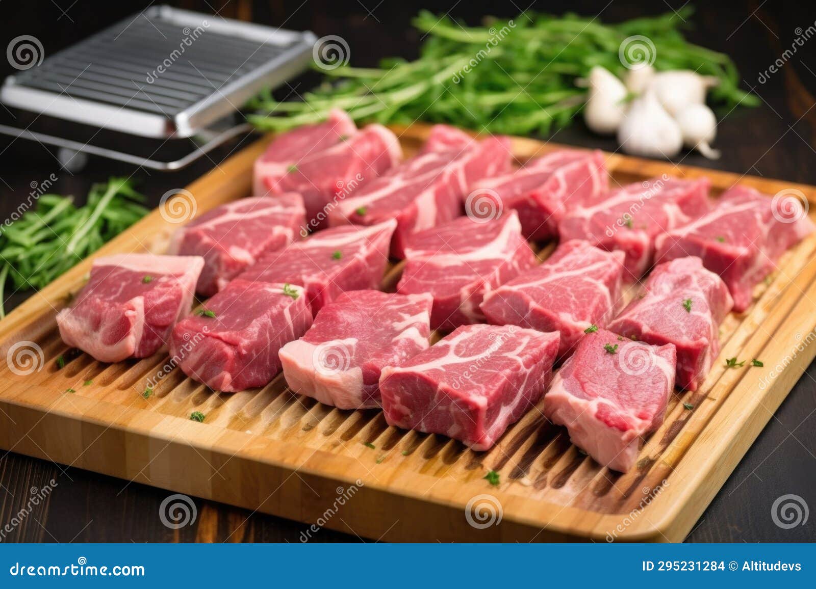 Raw Lamb Chops with Marked by a Clean Grill on a Board Stock Photo ...