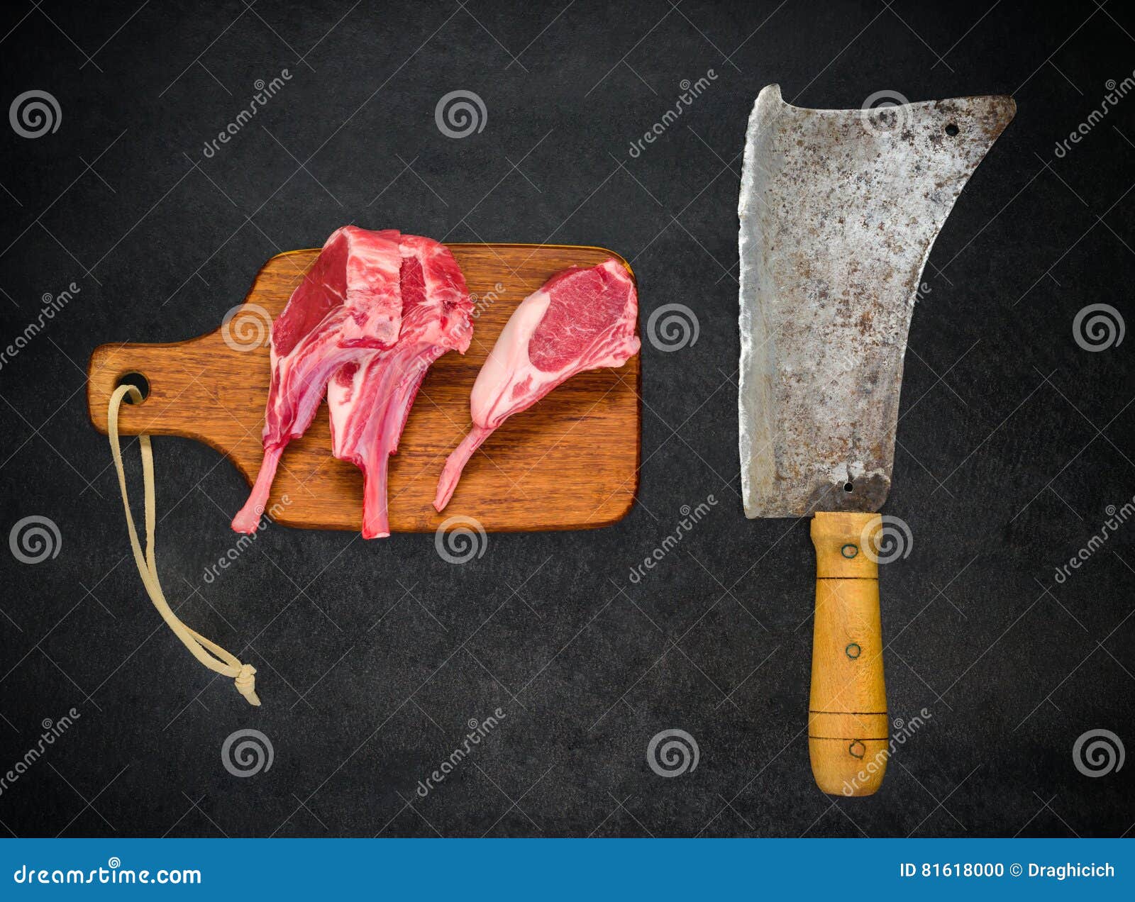 Raw Lamb Chops with Meat Cleaver Stock Photo - Image of chops, ribs ...