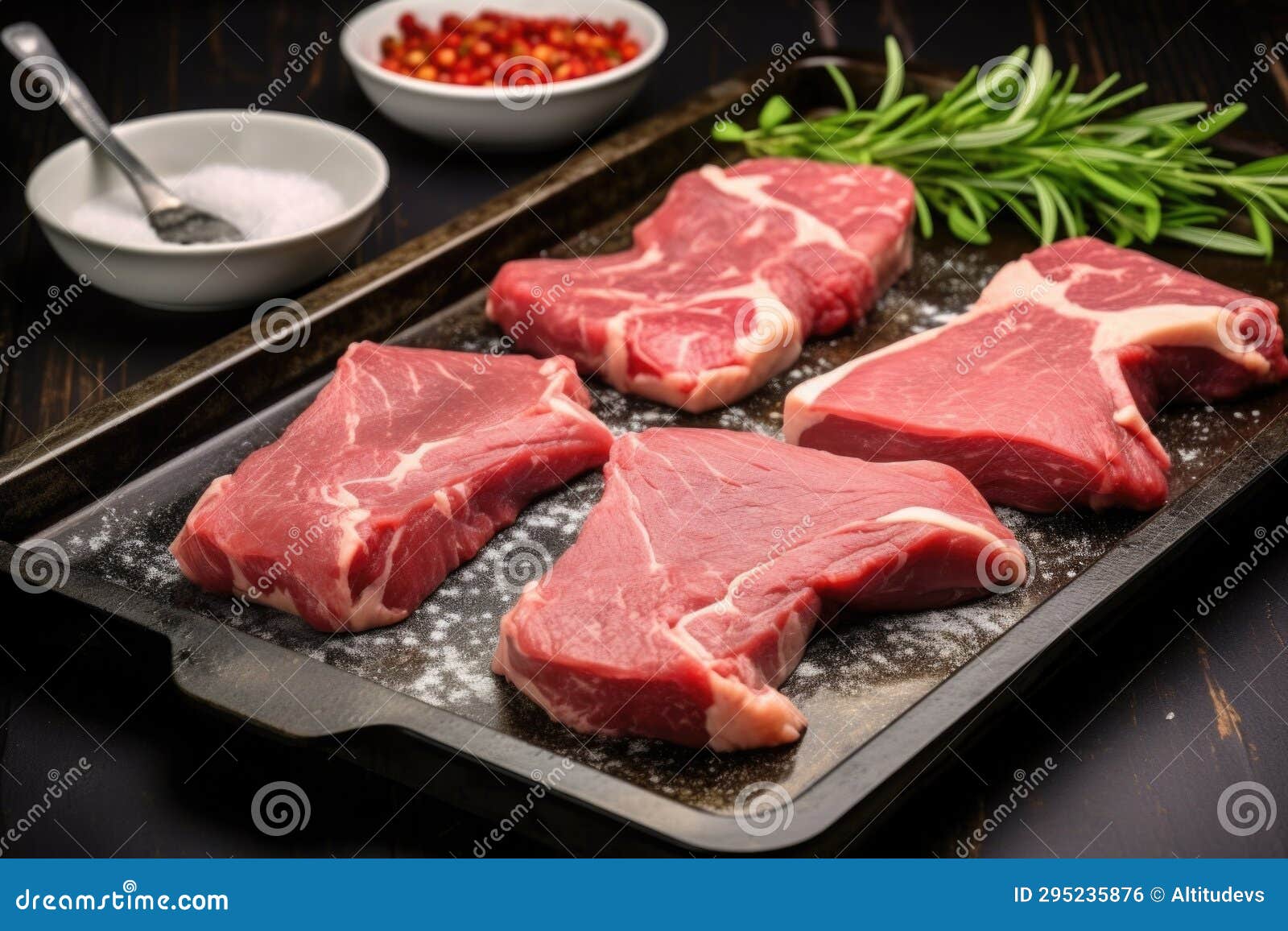 Raw Lamb Chops Smeared with a Dry Rub on a Black Tray Stock Photo ...