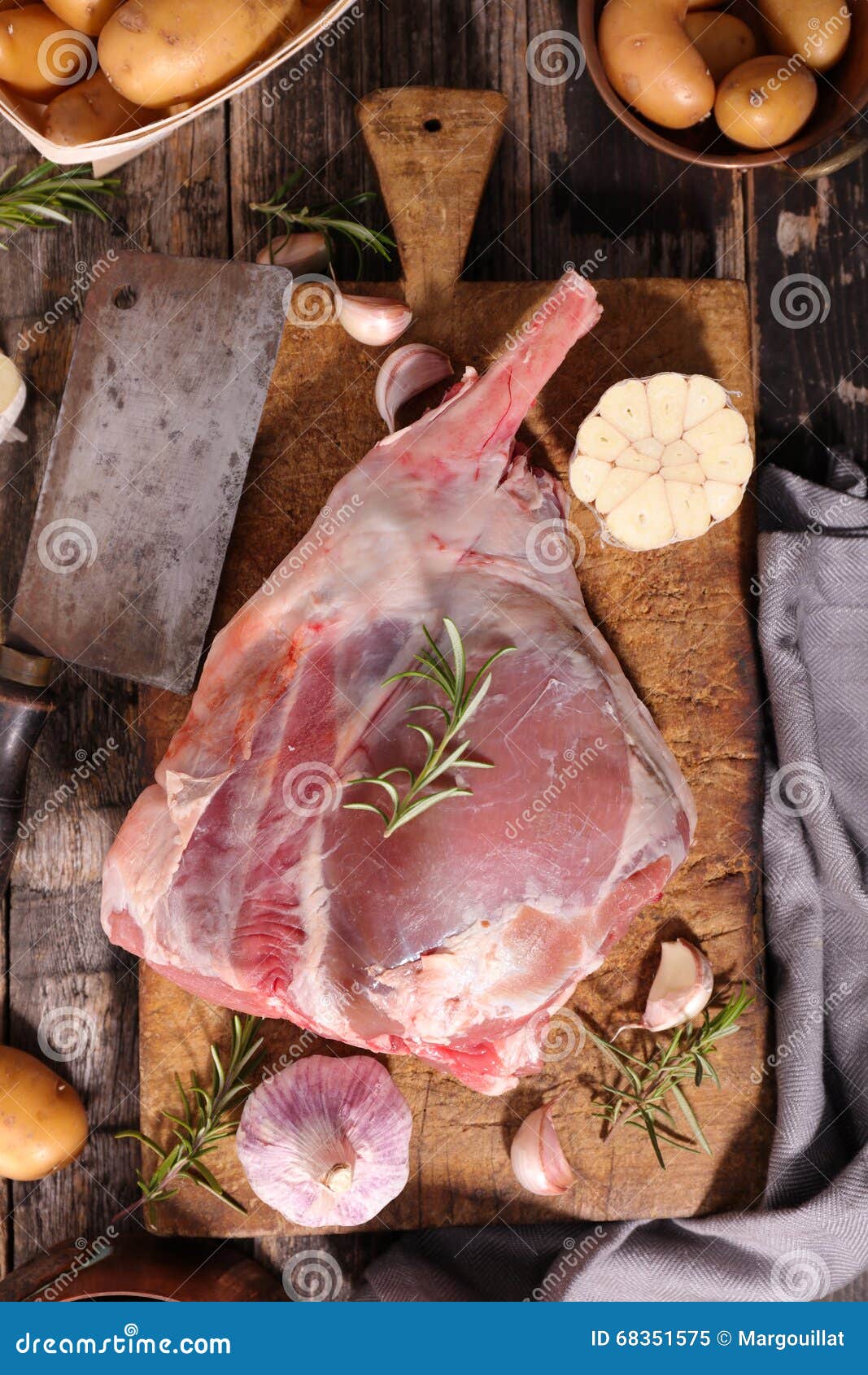 Raw lamb leg stock image. Image of bone, meal, herb, lamb - 68351575