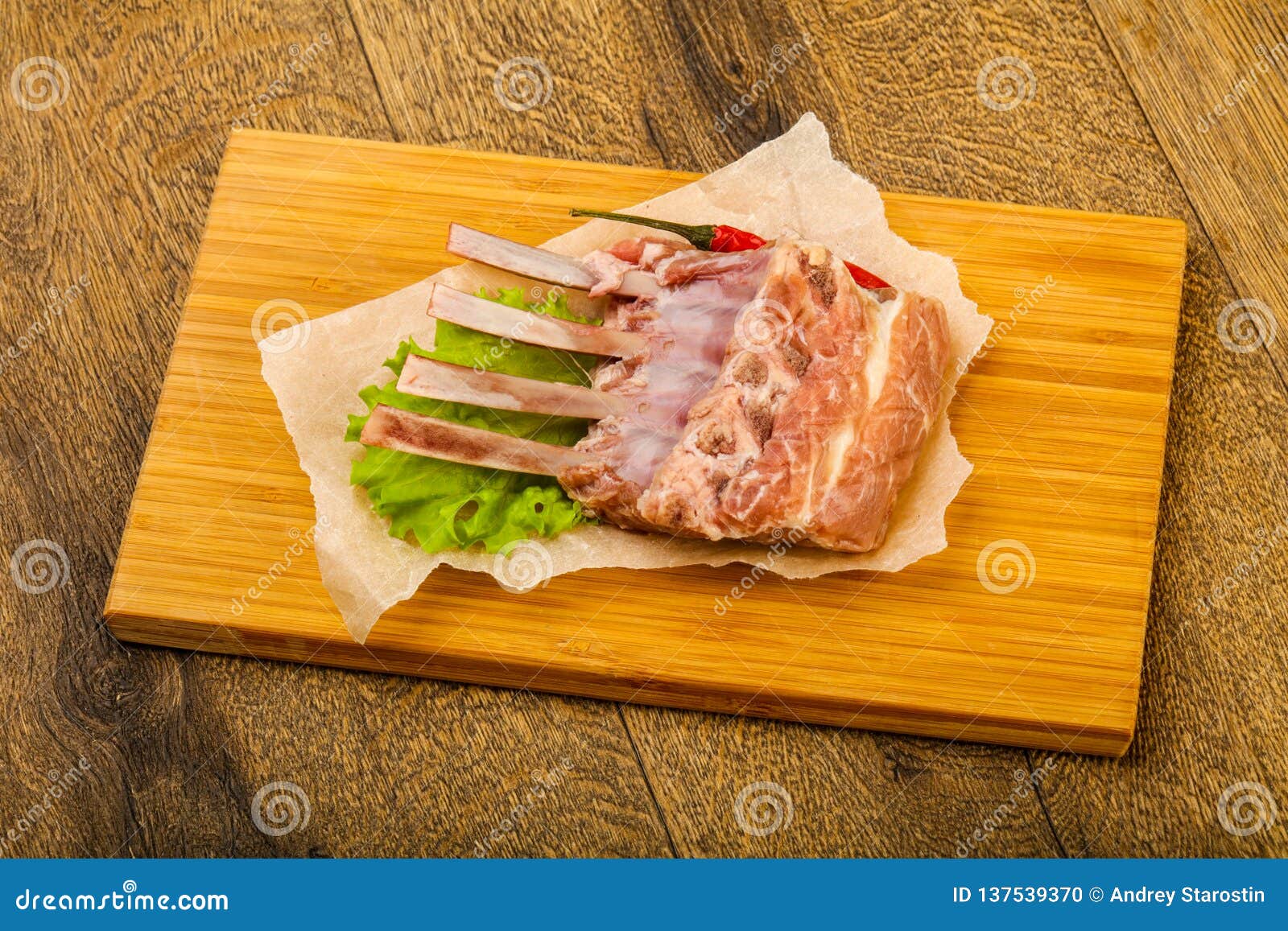 Raw lamb ribs stock photo. Image of restaurant, wooden - 137539370