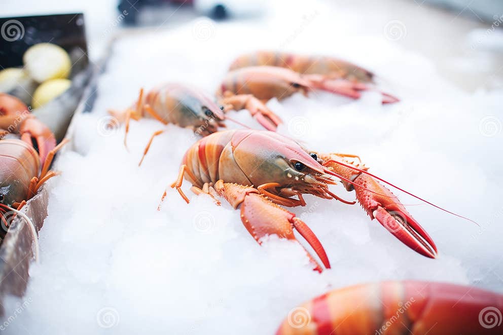 Raw Lobsters Ready for Cooking on Ice Stock Photo - Image of cooking ...