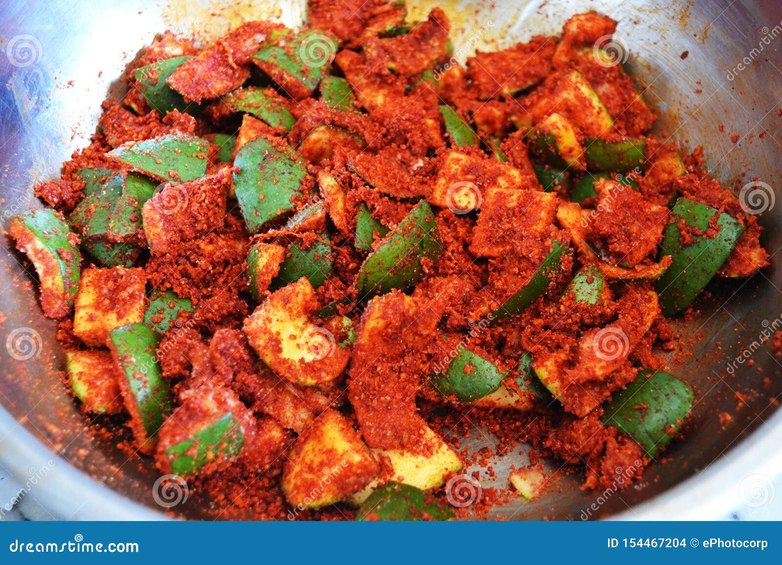 Raw Mango Pickle in a Pan, Mango Pickle Preparation Stock Photo - Image ...