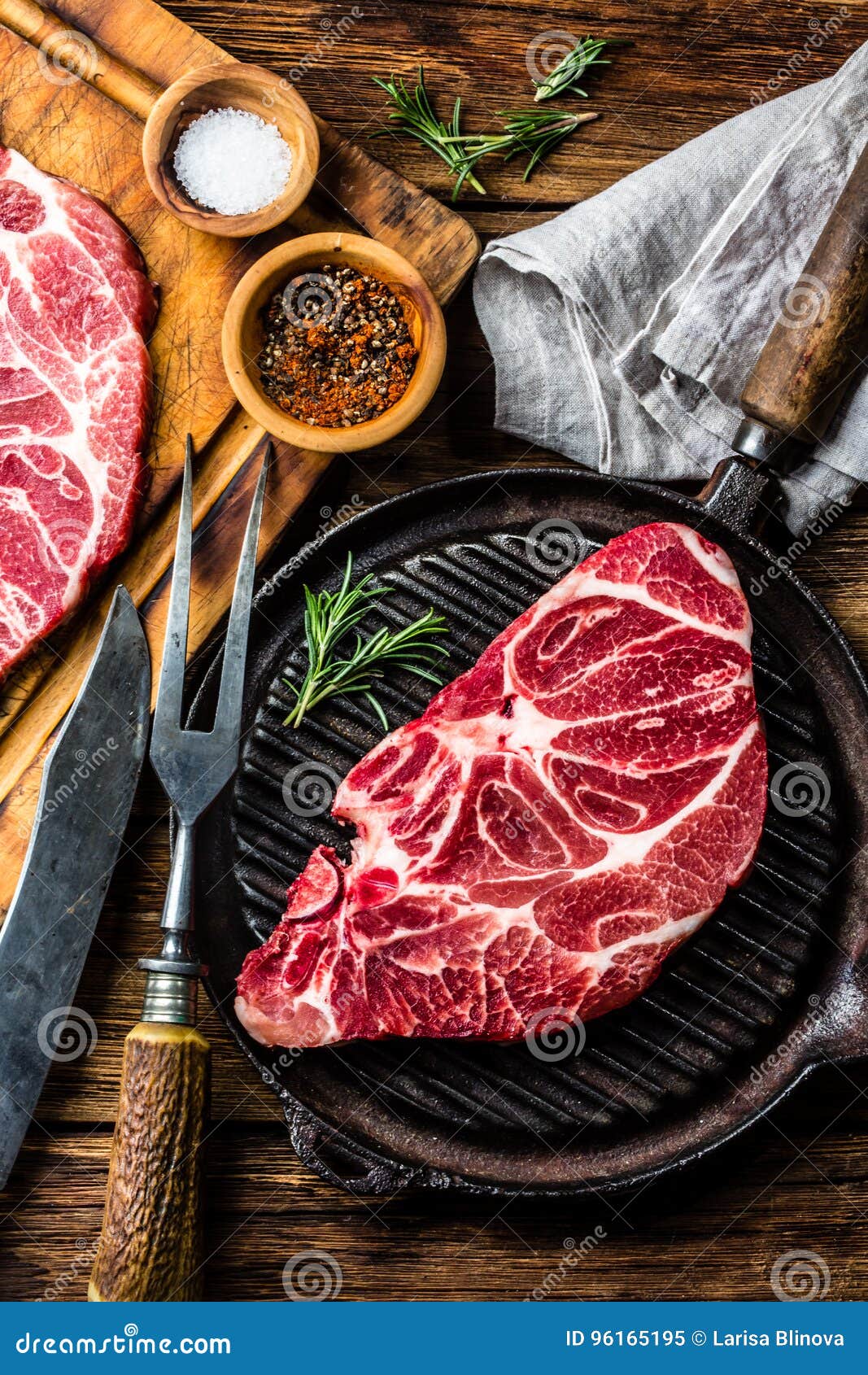 Raw Marbled Beef Steak on Grill Pan Stock Image - Image of quality ...