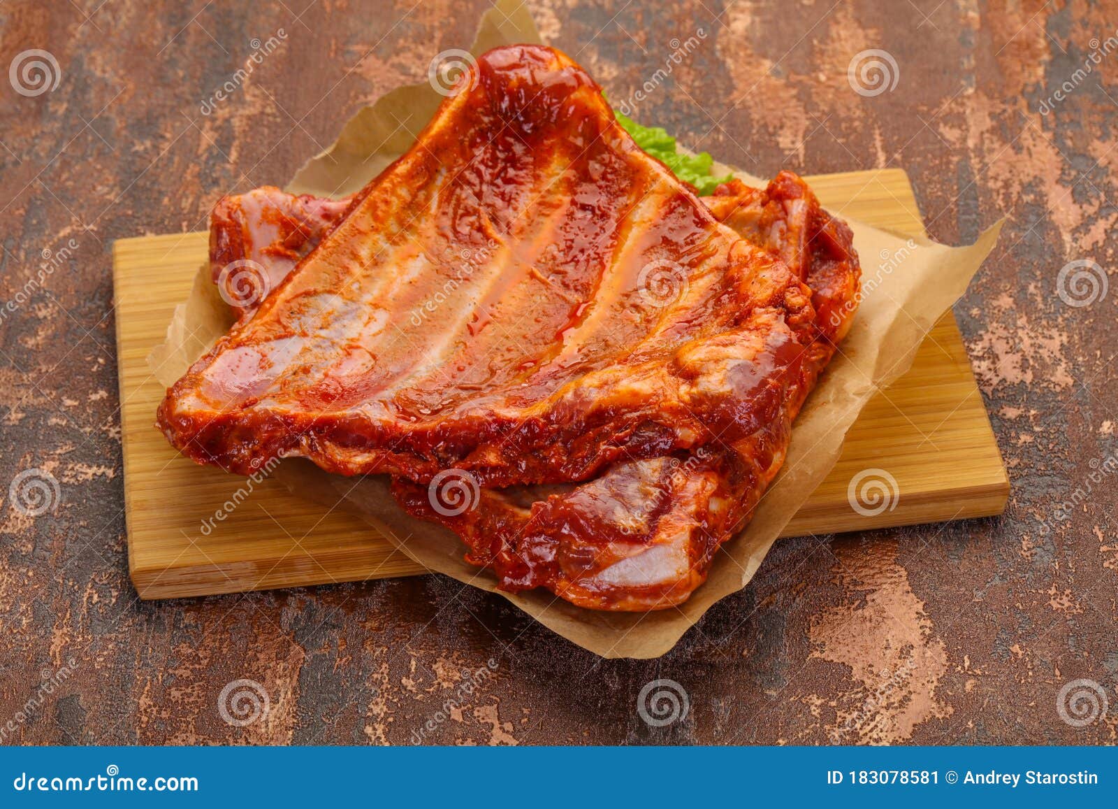 Raw marinated pork ribs stock image. Image of ribs, chop - 183078581