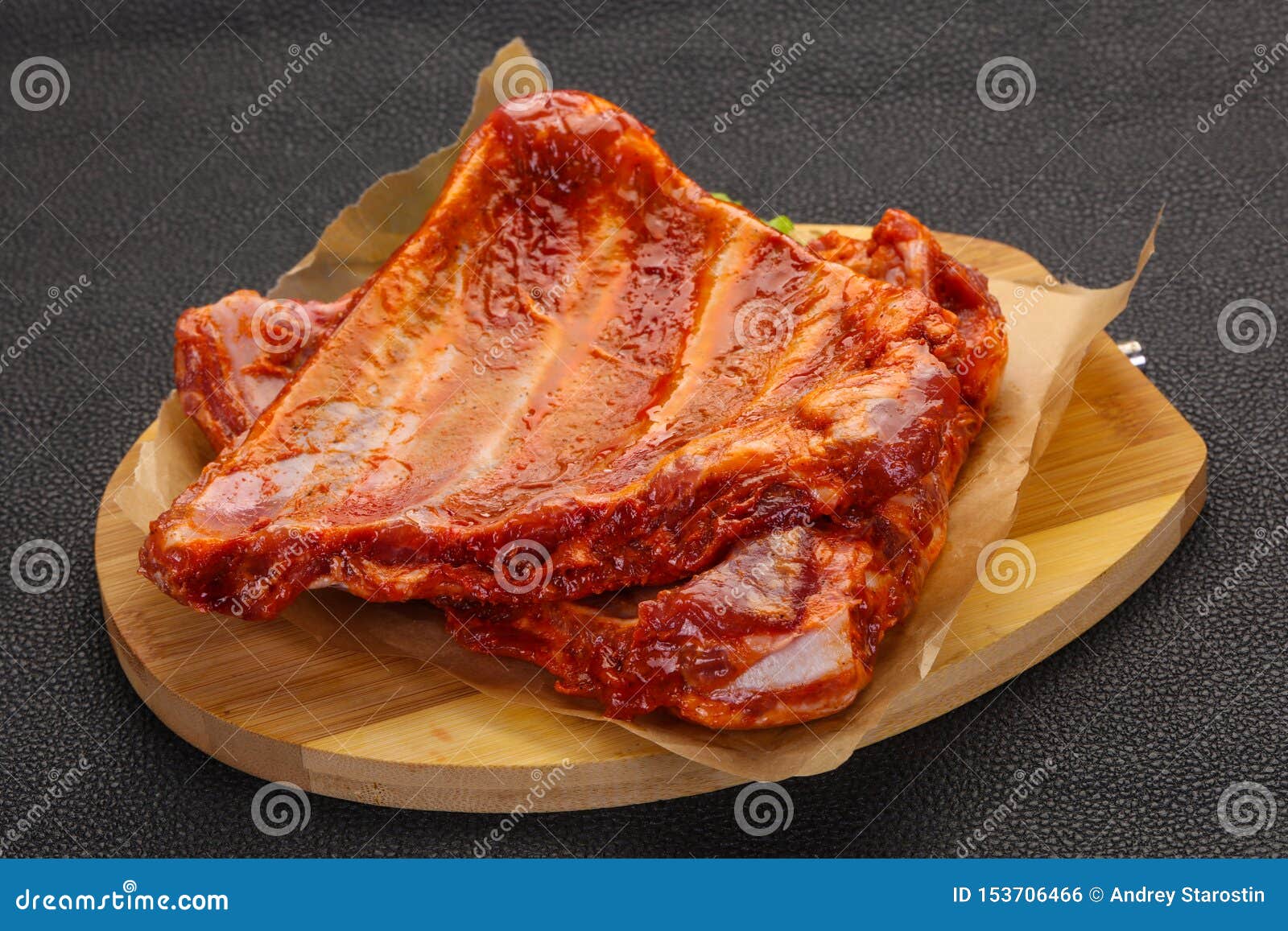 Raw marinated pork ribs stock photo. Image of cooking - 153706466