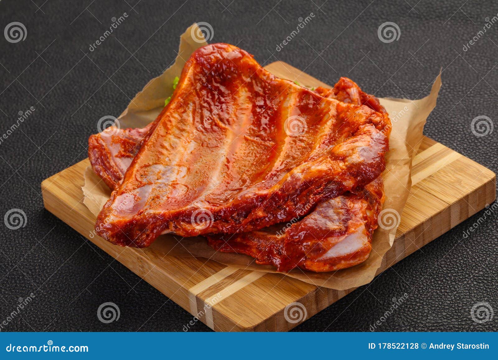 Raw marinated pork ribs stock photo. Image of bone, barbecue - 178522128
