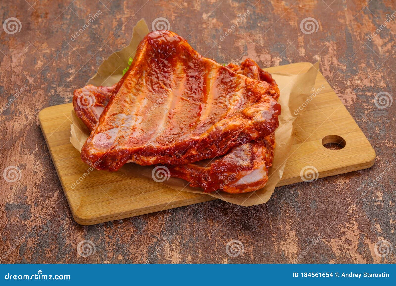 Raw marinated pork ribs stock photo. Image of barbecue - 184561654