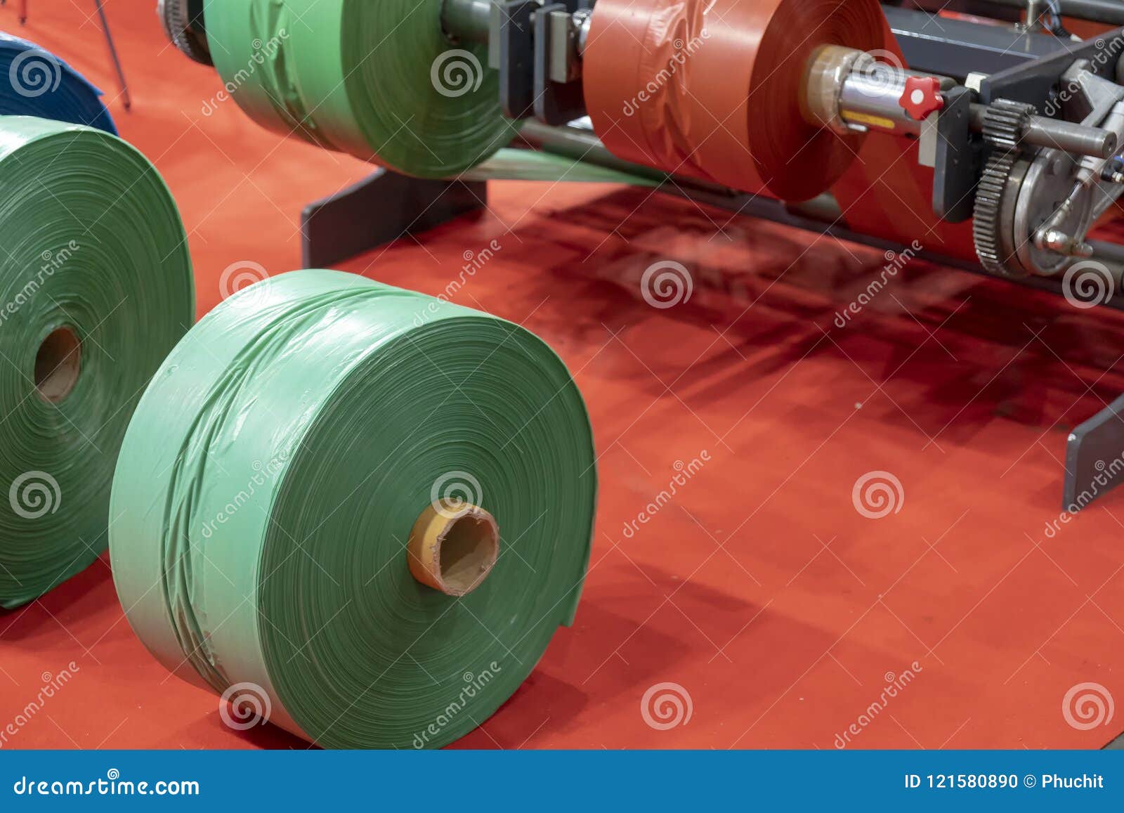 Raw Material Plastic Roll Set On Support Unit Shaft For Supply Or Feed ...