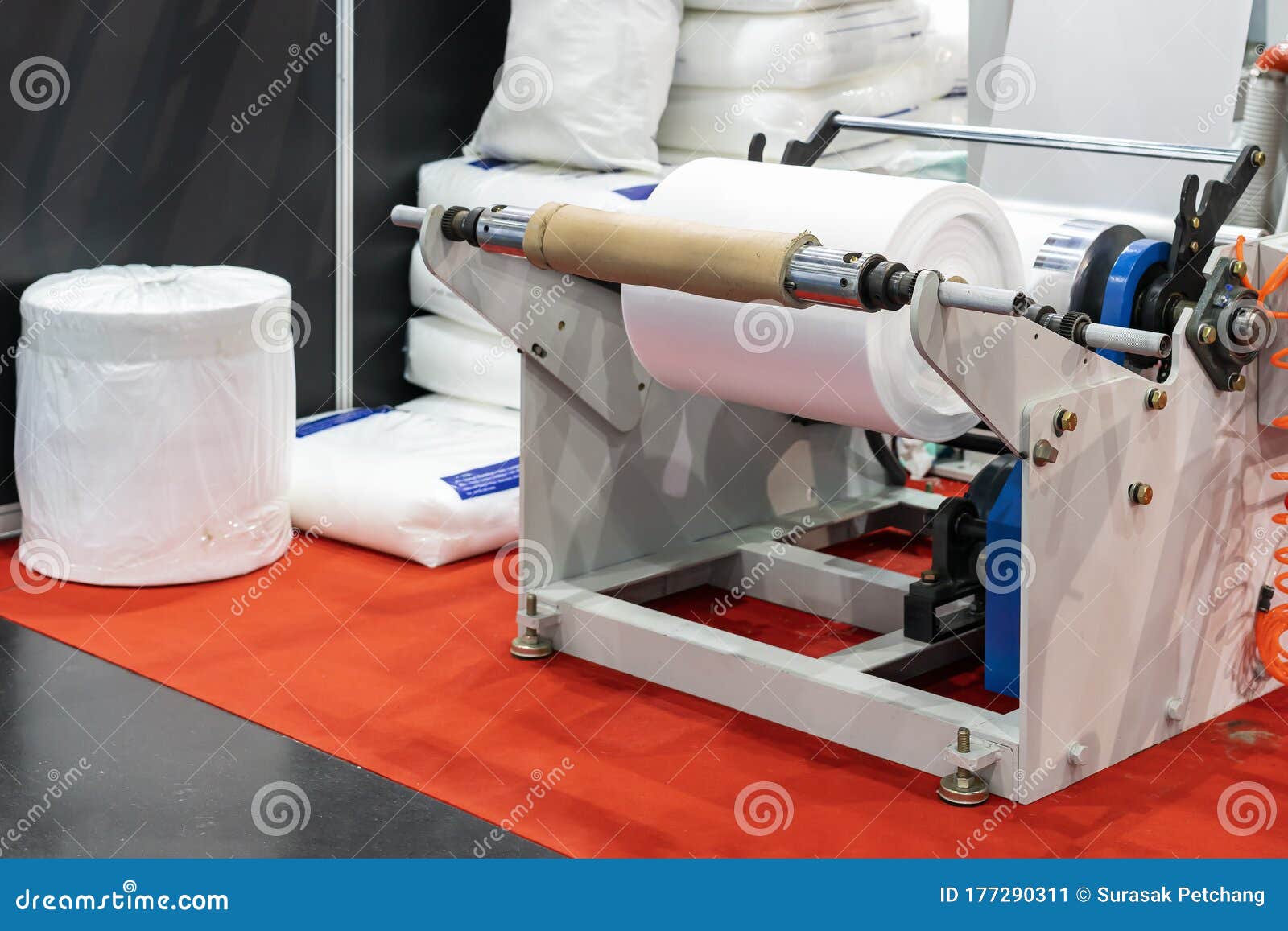 Raw Material Plastic Roll Set On Support Unit Shaft For Supply Or Feed ...