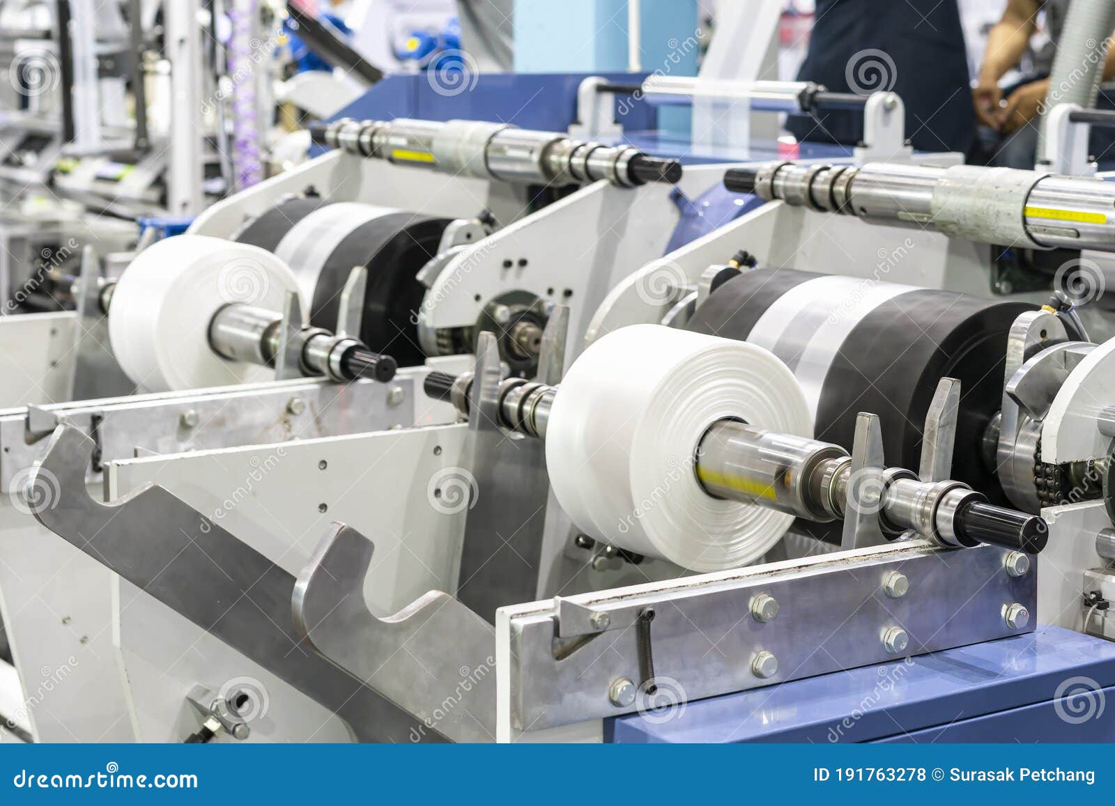 Raw Material Plastic Roll Set On Support Unit Shaft For Supply Or Feed ...