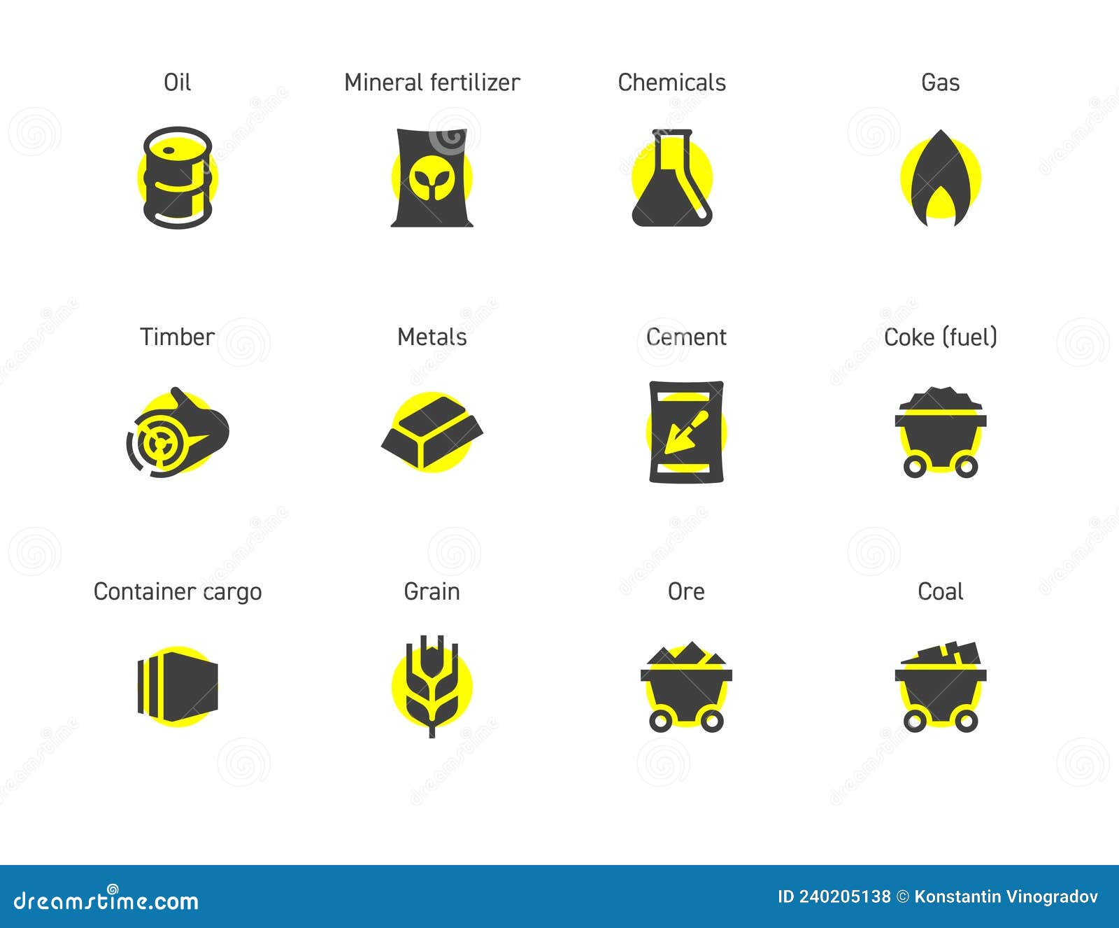 Raw Materials. a Set of Twelve Icons Stock Vector - Illustration of ...