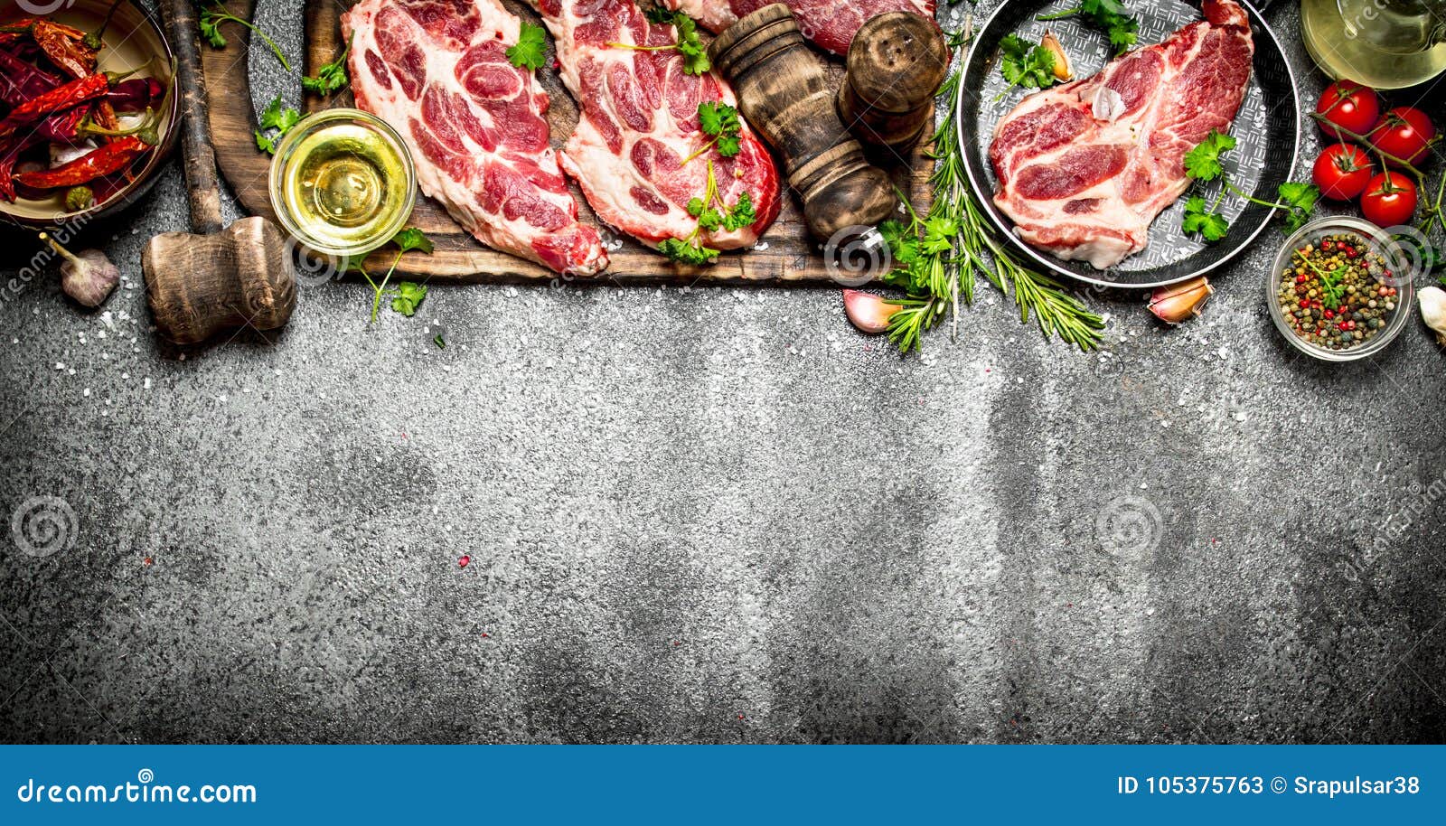 Raw meat stock image. Image of steak, rosemary, protein - 105375763